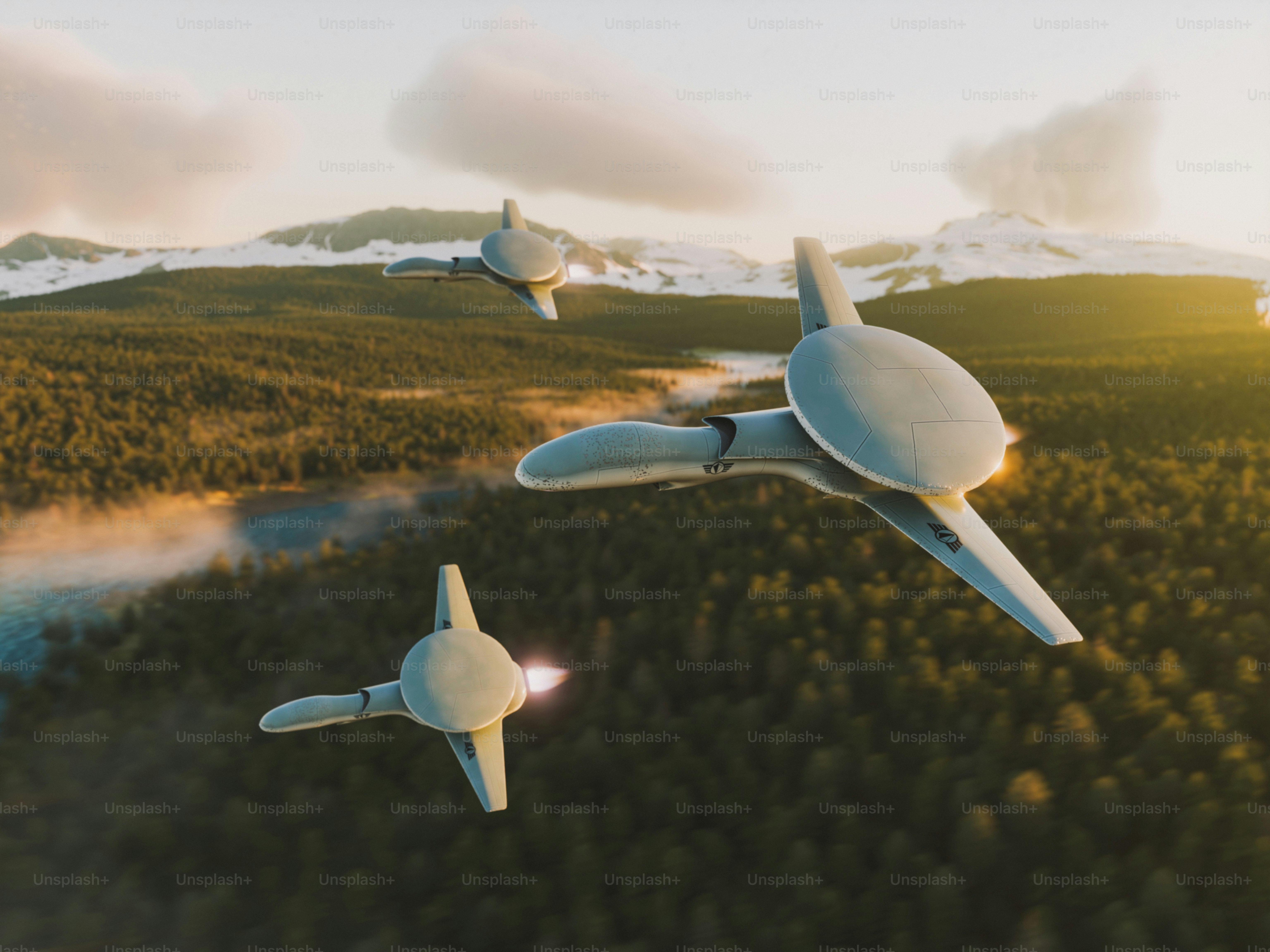 Flying futuristic spacecraft soar over a scenic landscape. photo – 3d render Image on Unsplash