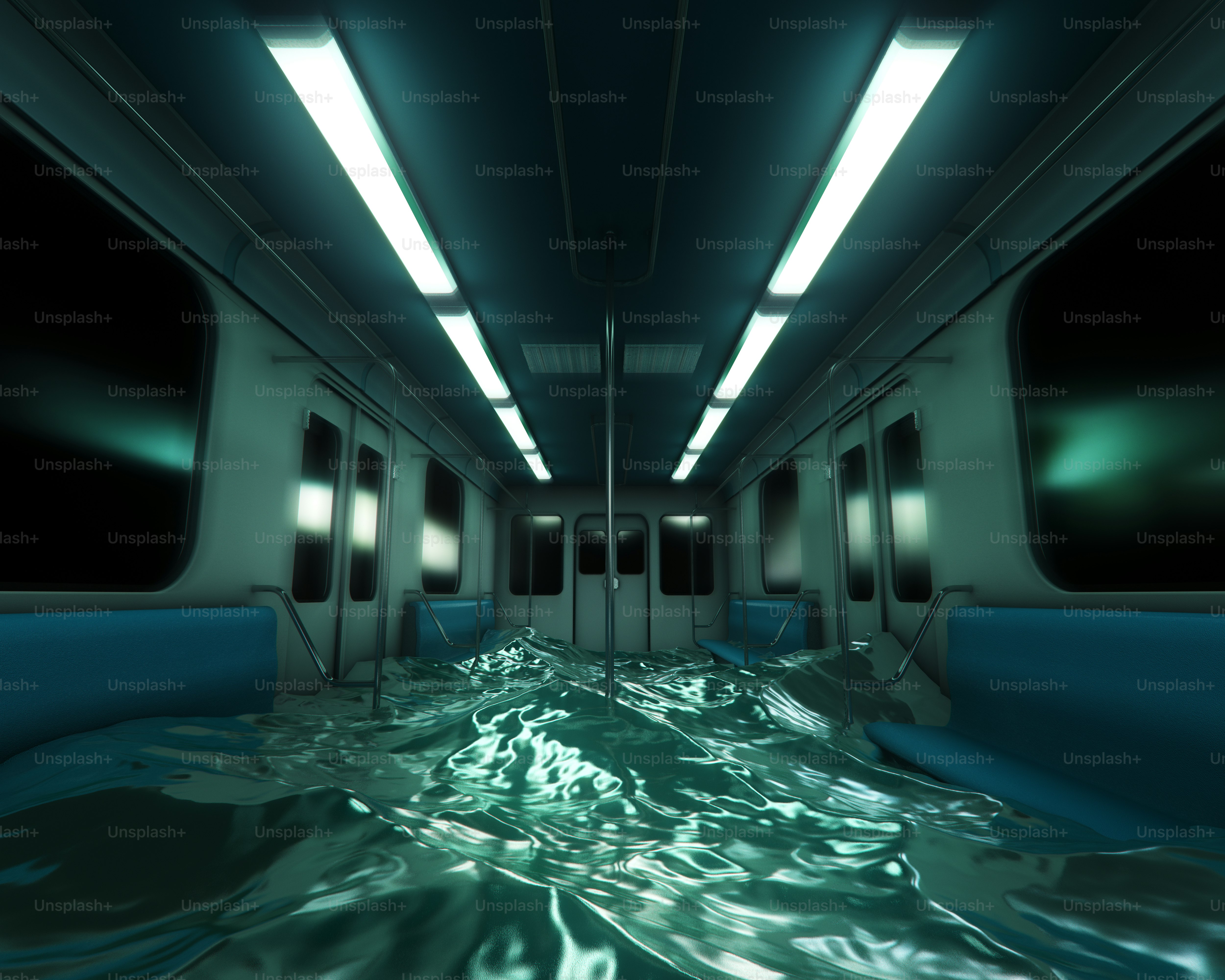 A subway train is flooded with water. photo – Indoor Image on Unsplash