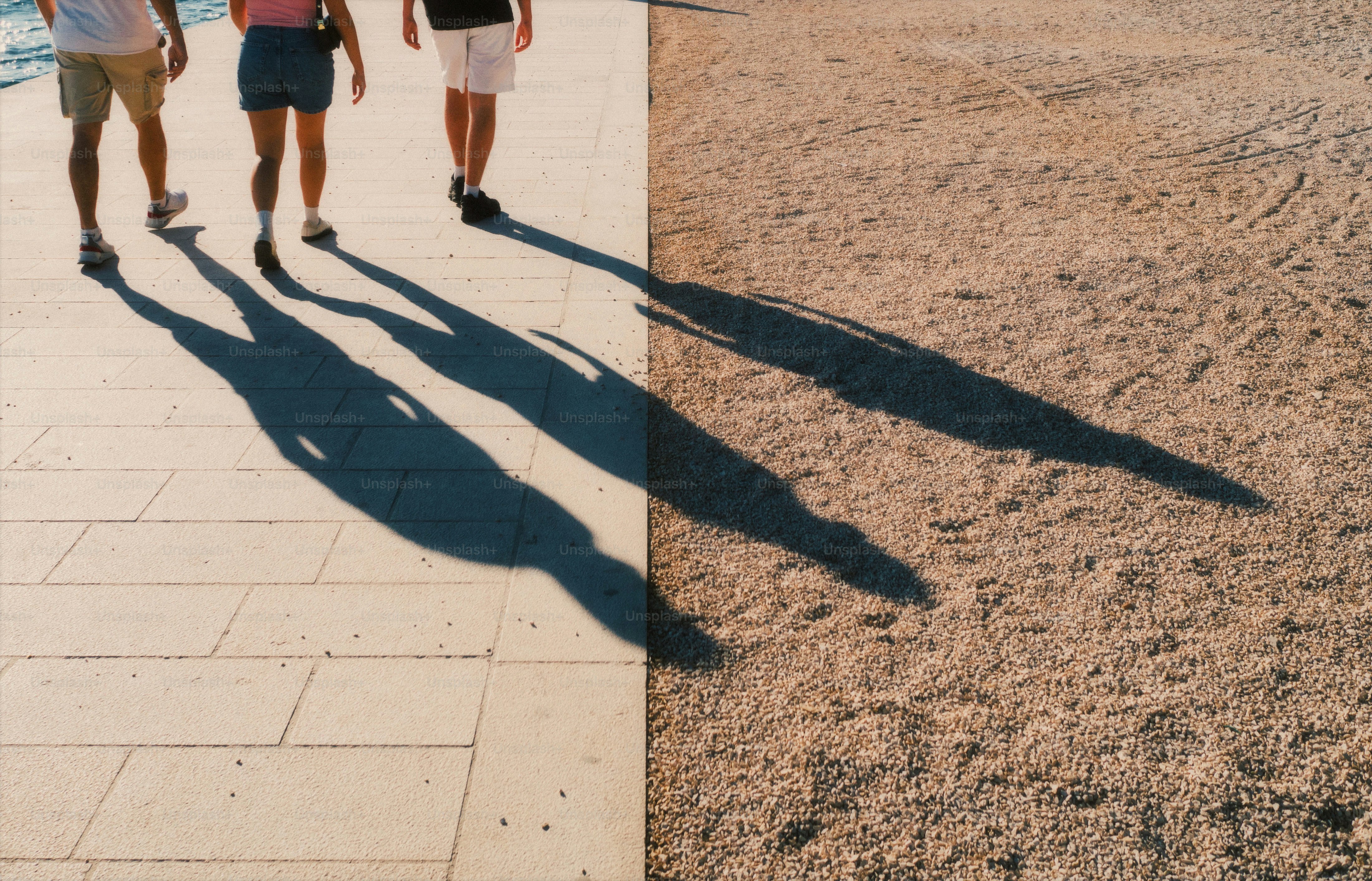 People walking, casting long shadows on pavement. photo – Walking Image ...