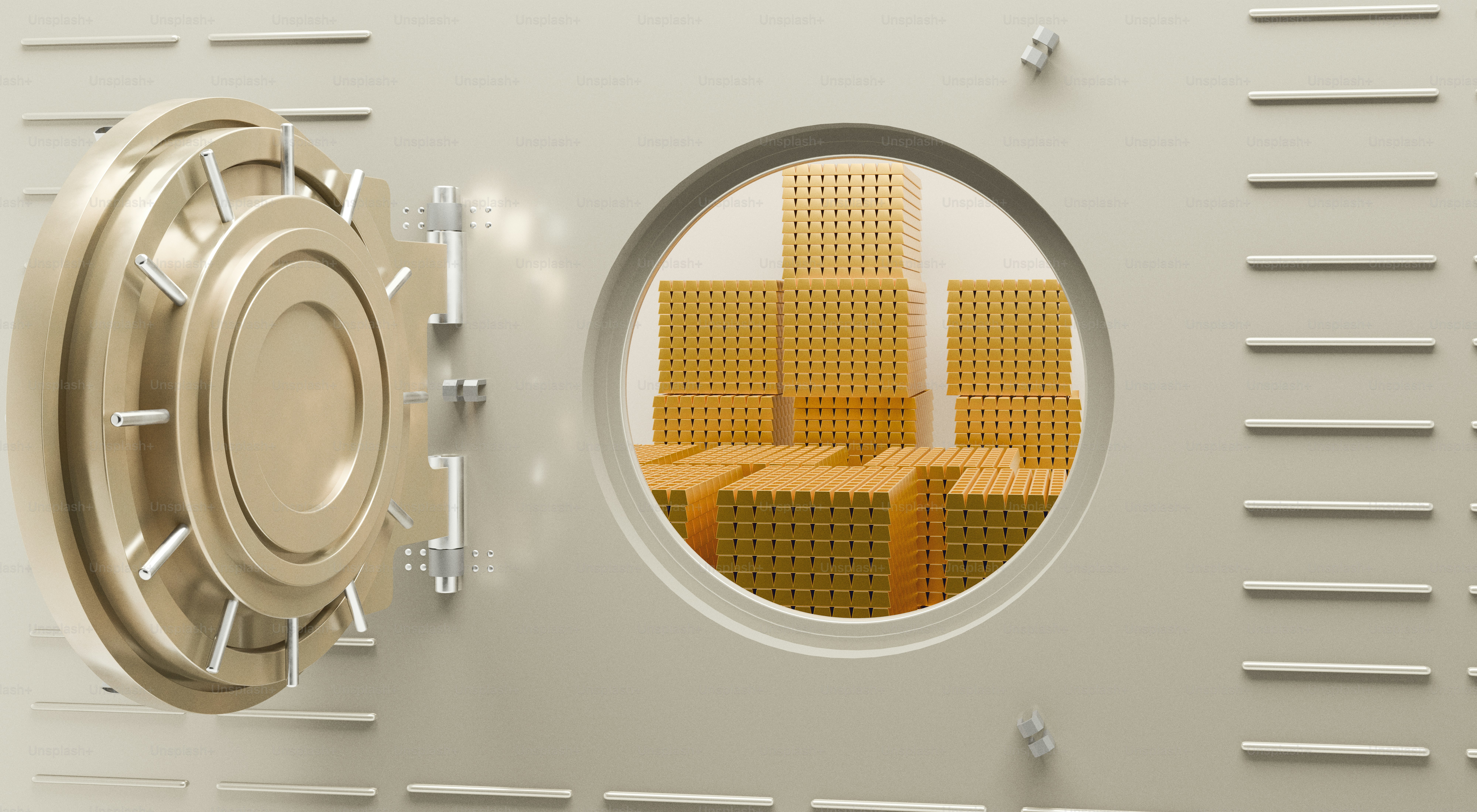 A vault door reveals stacks of gold bars. photo – Money Image on Unsplash