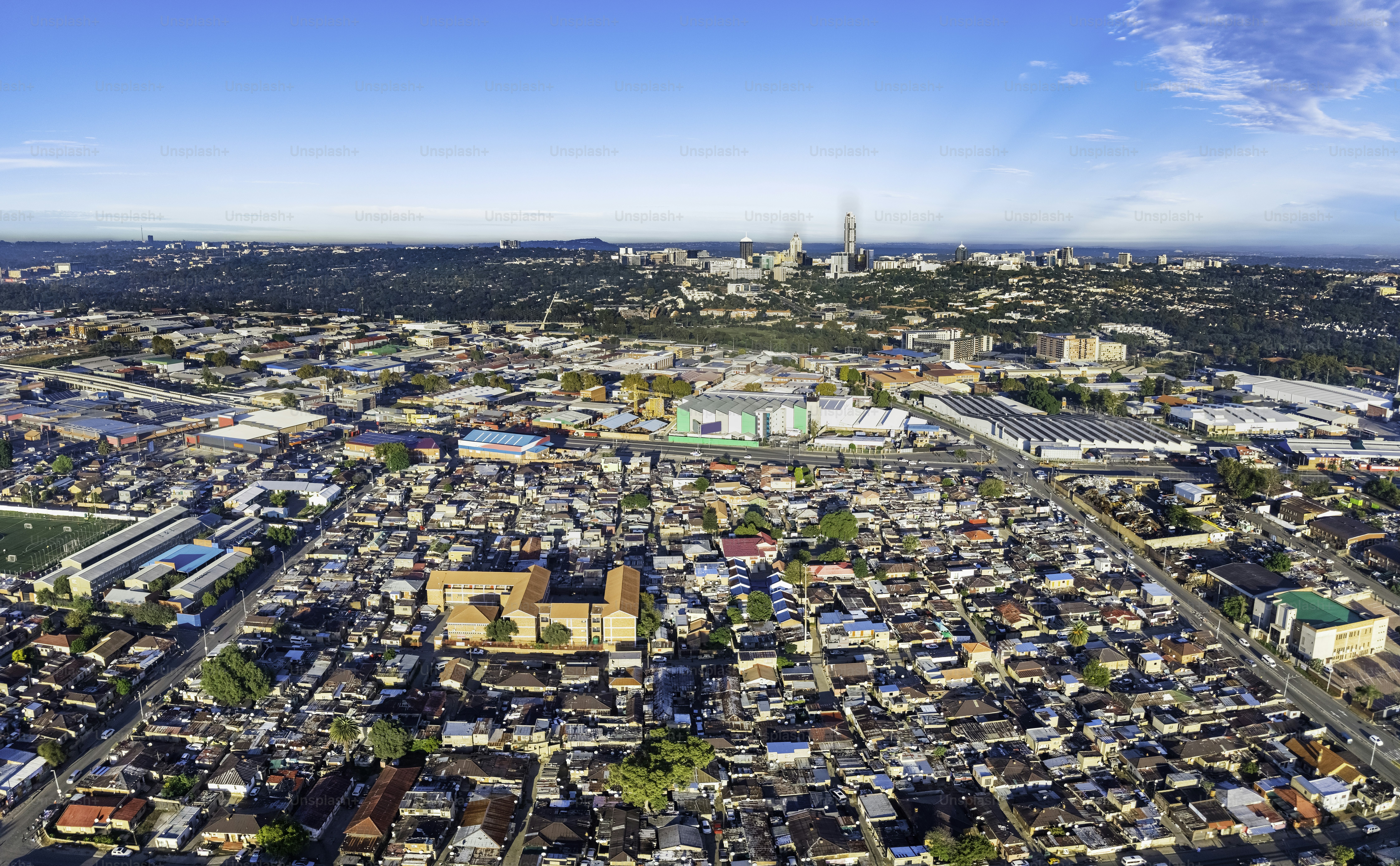 Alexandra Township, Wynburg and Sandton City panorama with Johannesburg ...