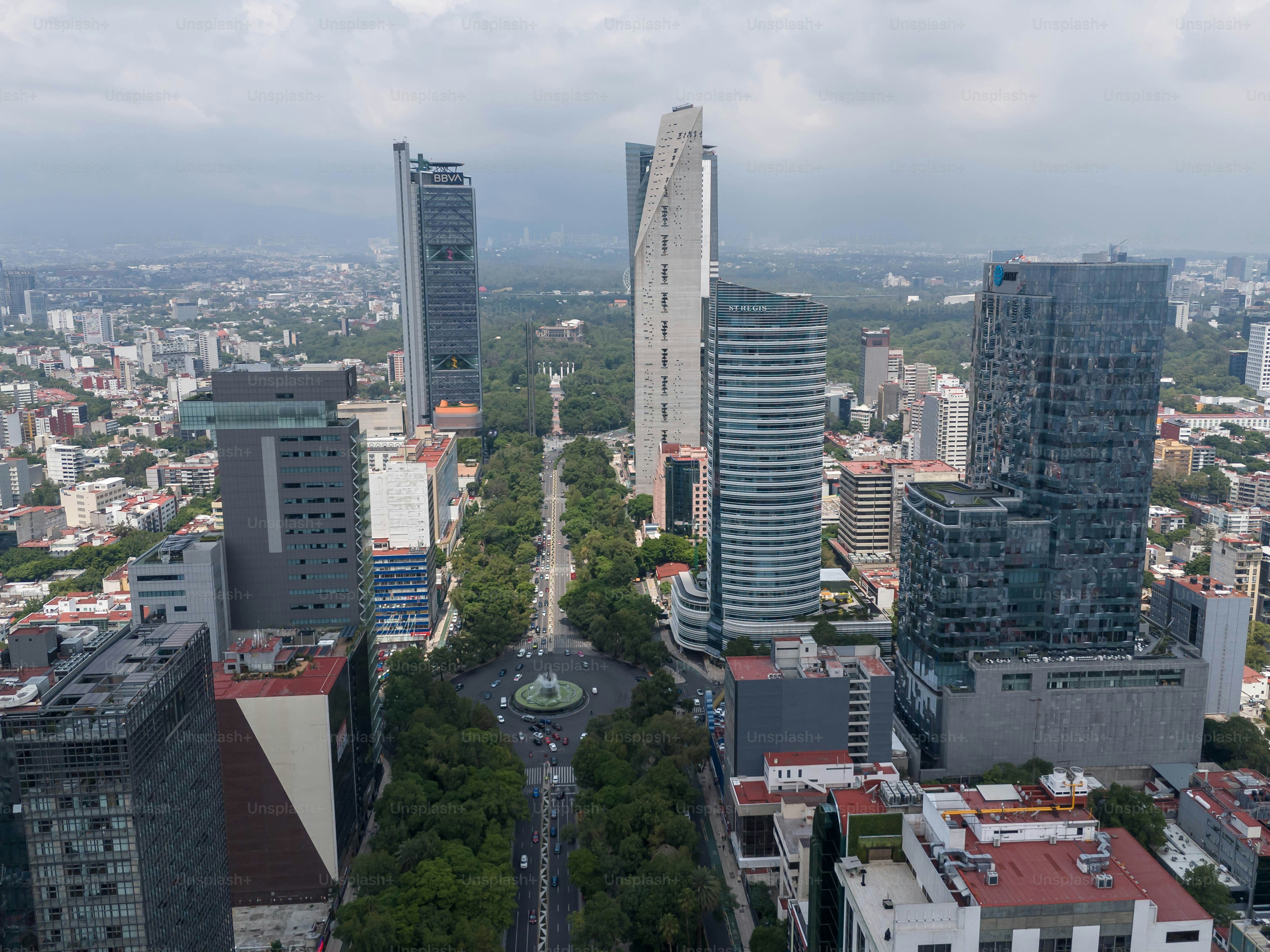Drone captured aerials of Paseo de la Reforma and its adjacent areas ...