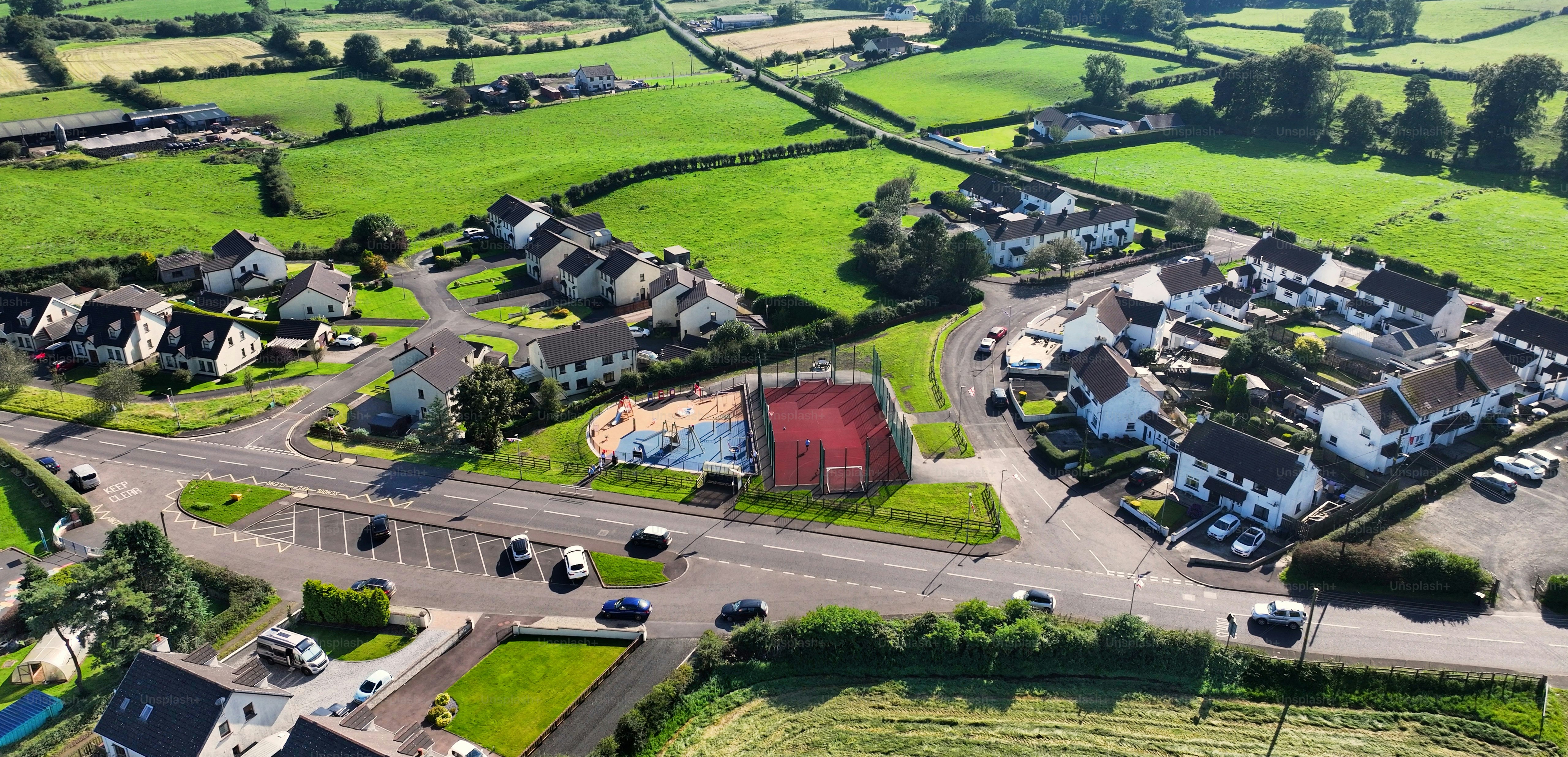 Aerial view of Clough Play Park Clough village Co Antrim Northern ...