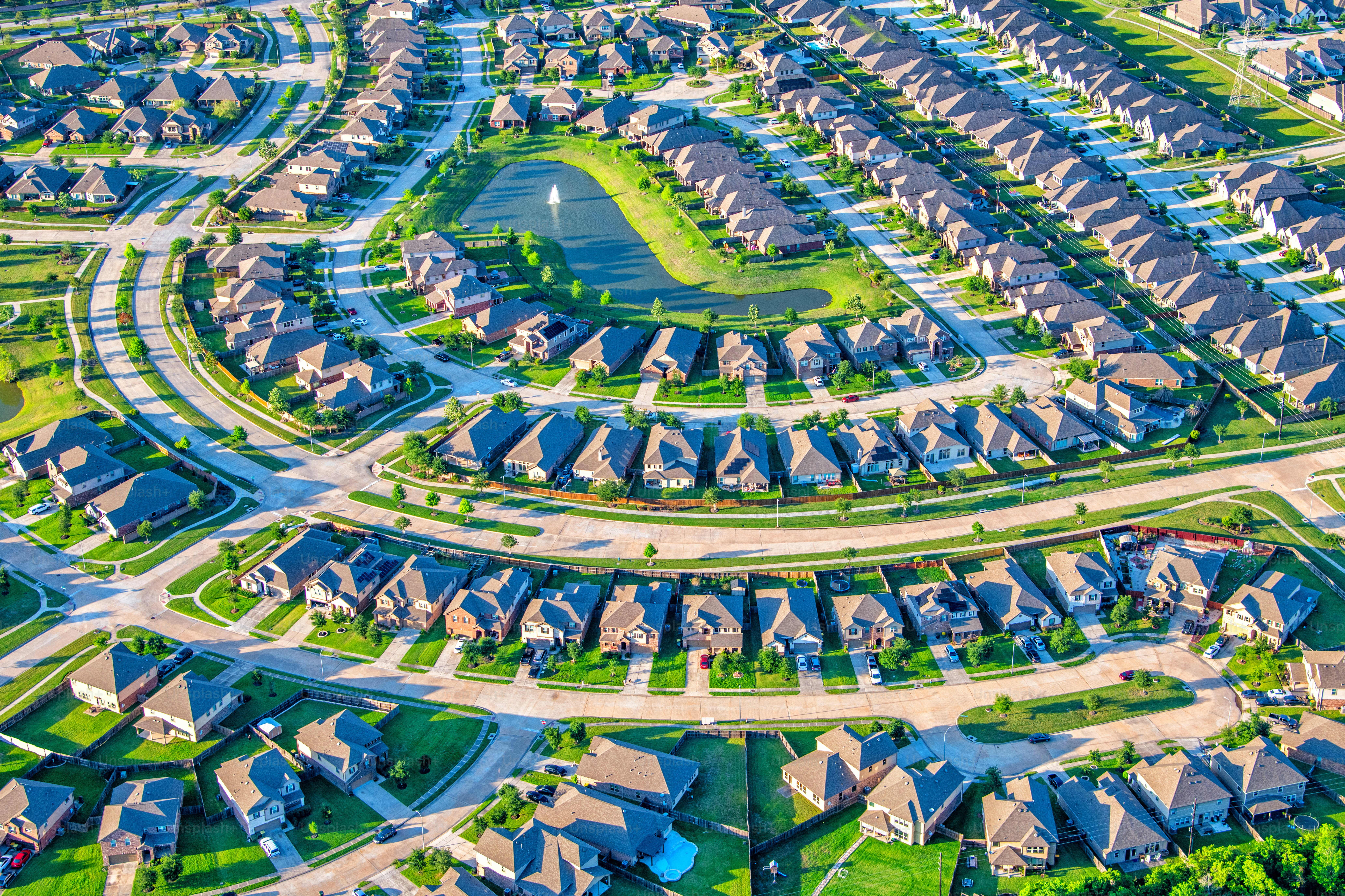 Aerial view of a large suburban housing subdivision located just south ...