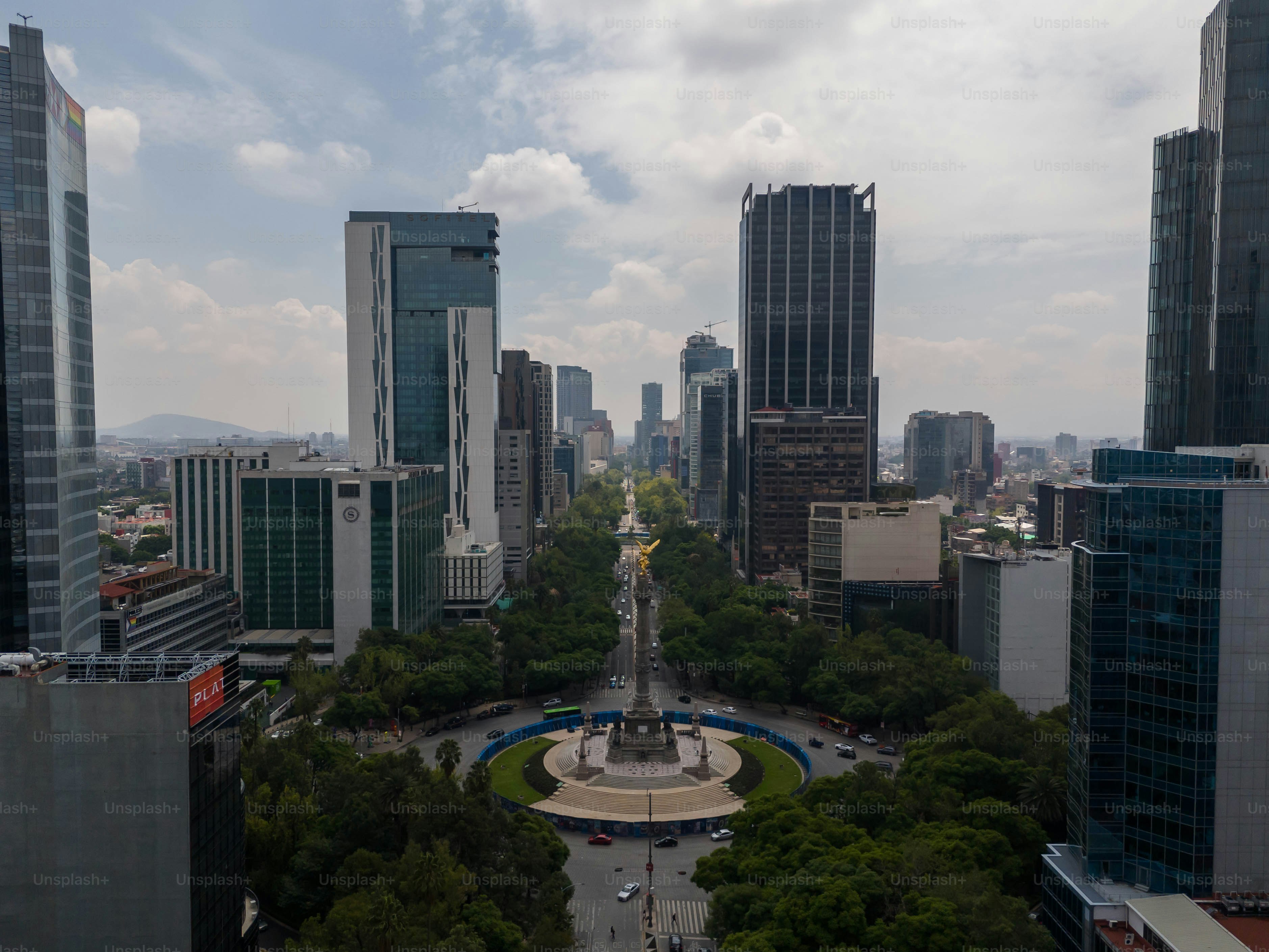 Drone captured aerials of Paseo de la Reforma and its adjacent areas ...