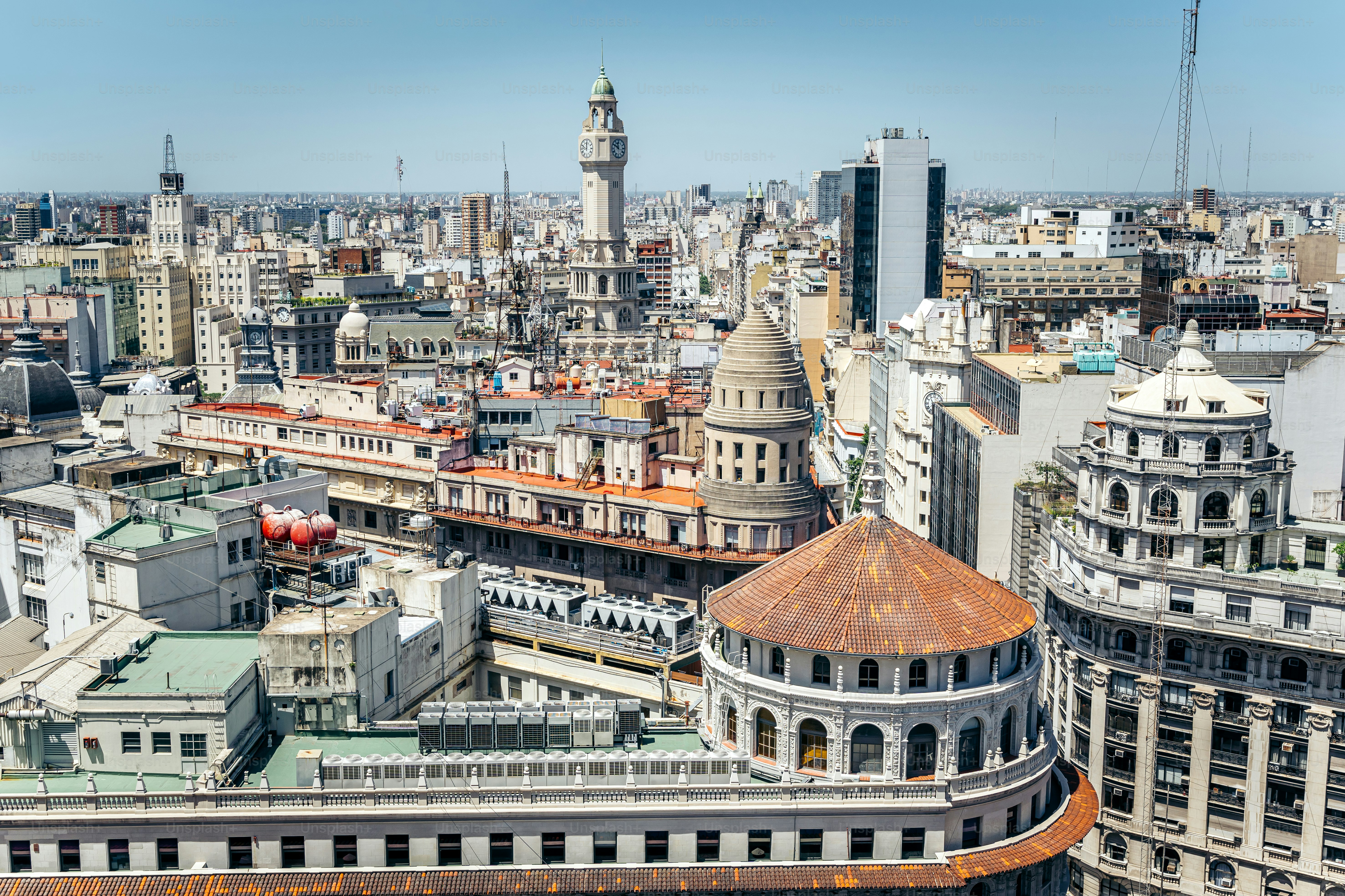 High angle shot capturing the vibrant urban landscape and architectural ...