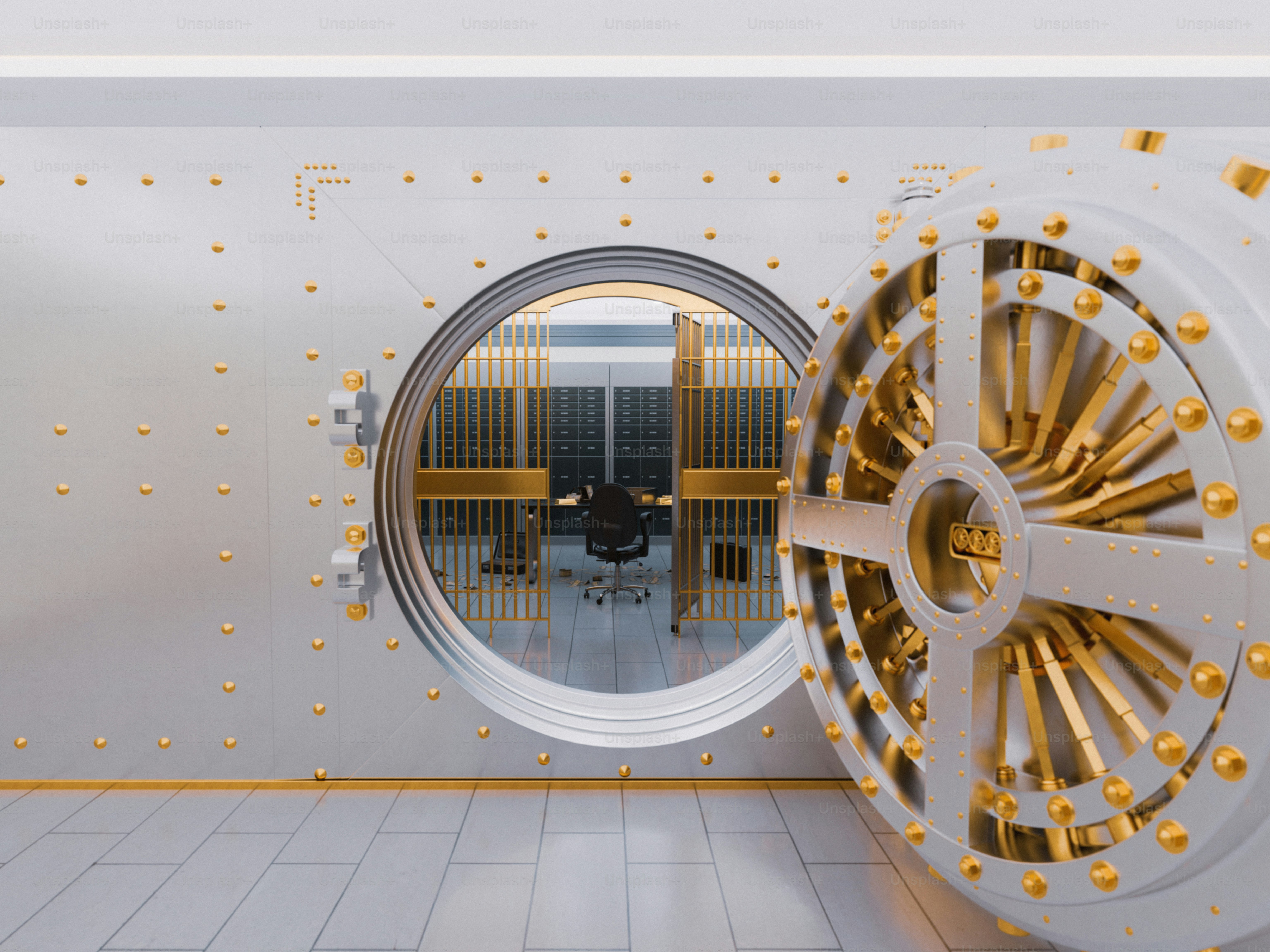 An open bank vault reveals an office. photo – Building Image on Unsplash