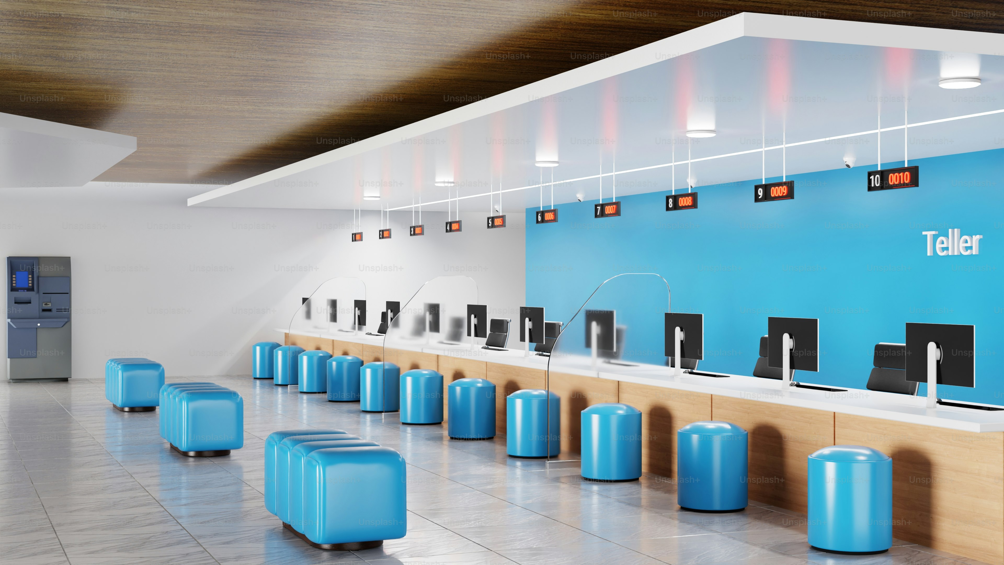Foto Konter teller bank modern terlihat. – Gambar Bangunan di Unsplash