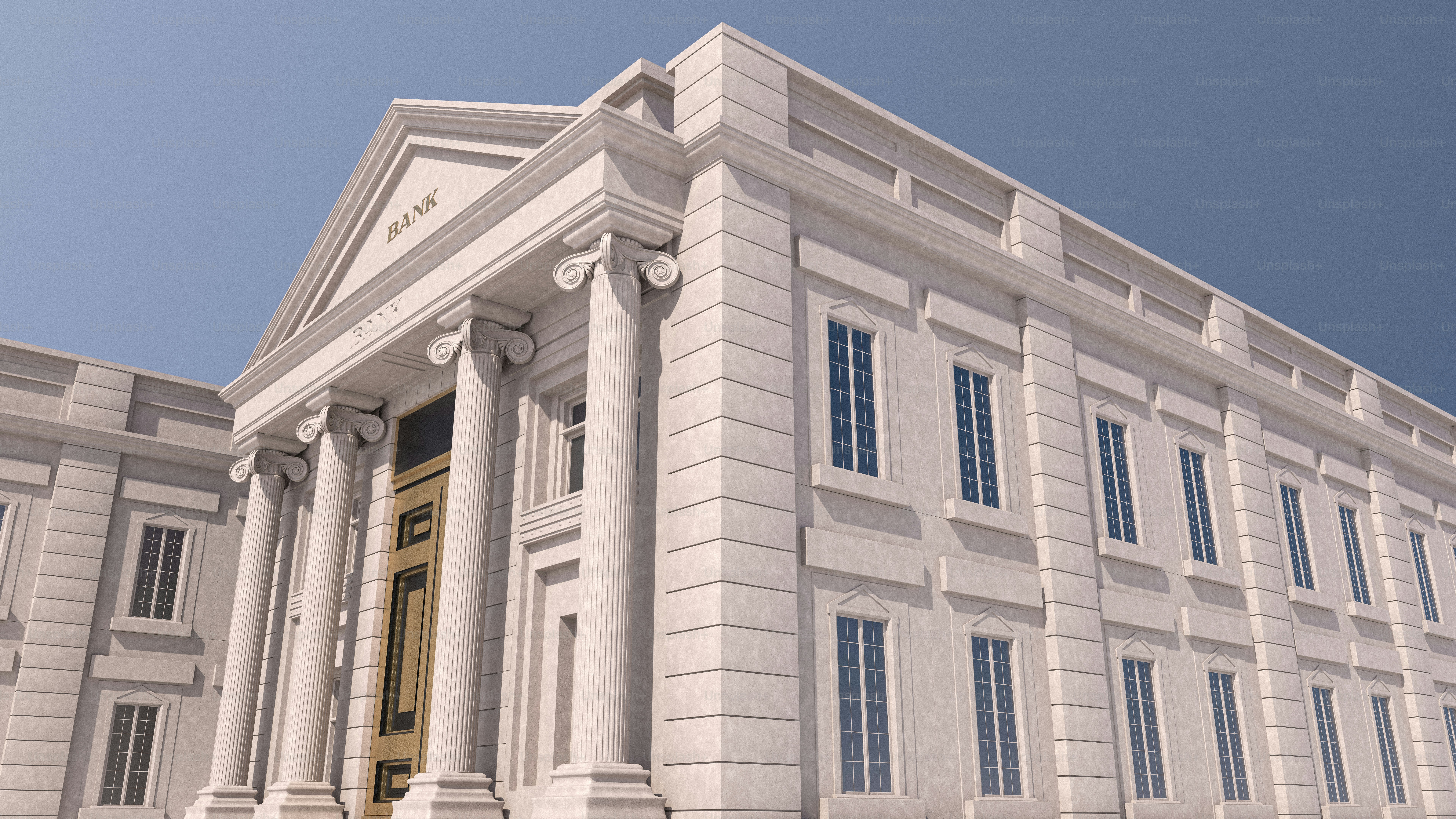 Grand building entrance with large gold doors and columns photo ...