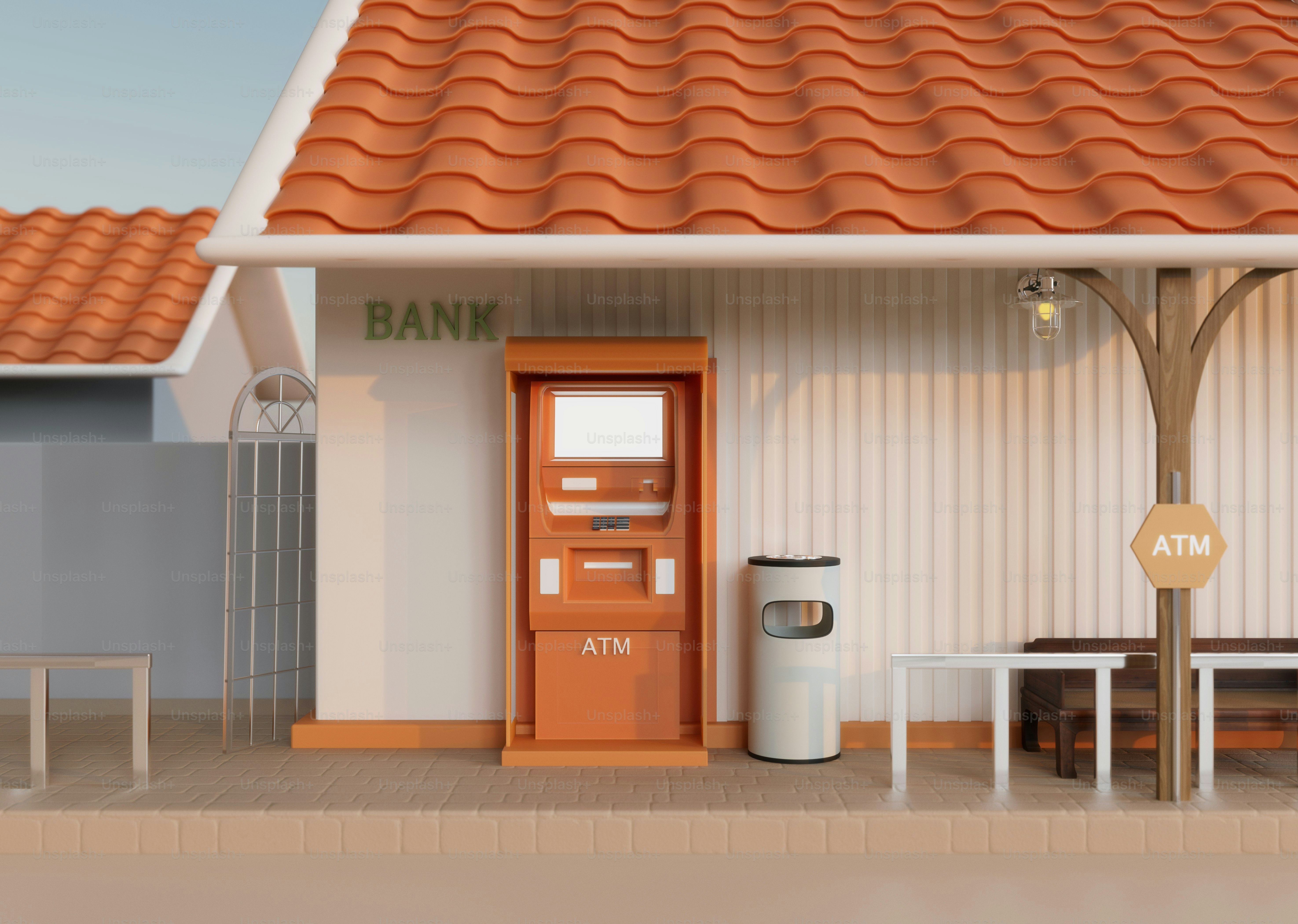 Orange atm machine outside a bank building photo – Building Image on ...