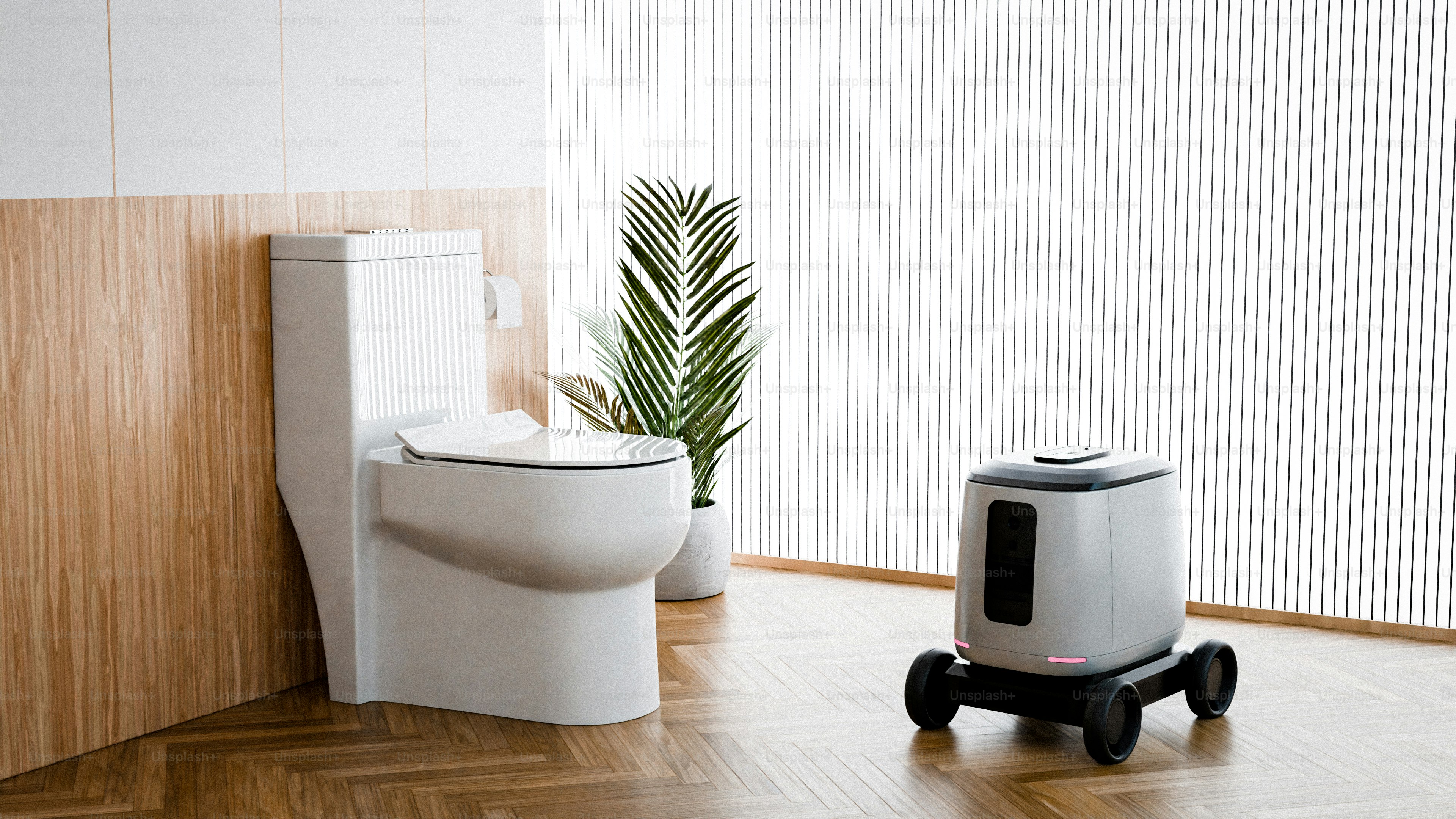 Robotic toilet cleaner beside a modern toilet. photo – Interior design ...