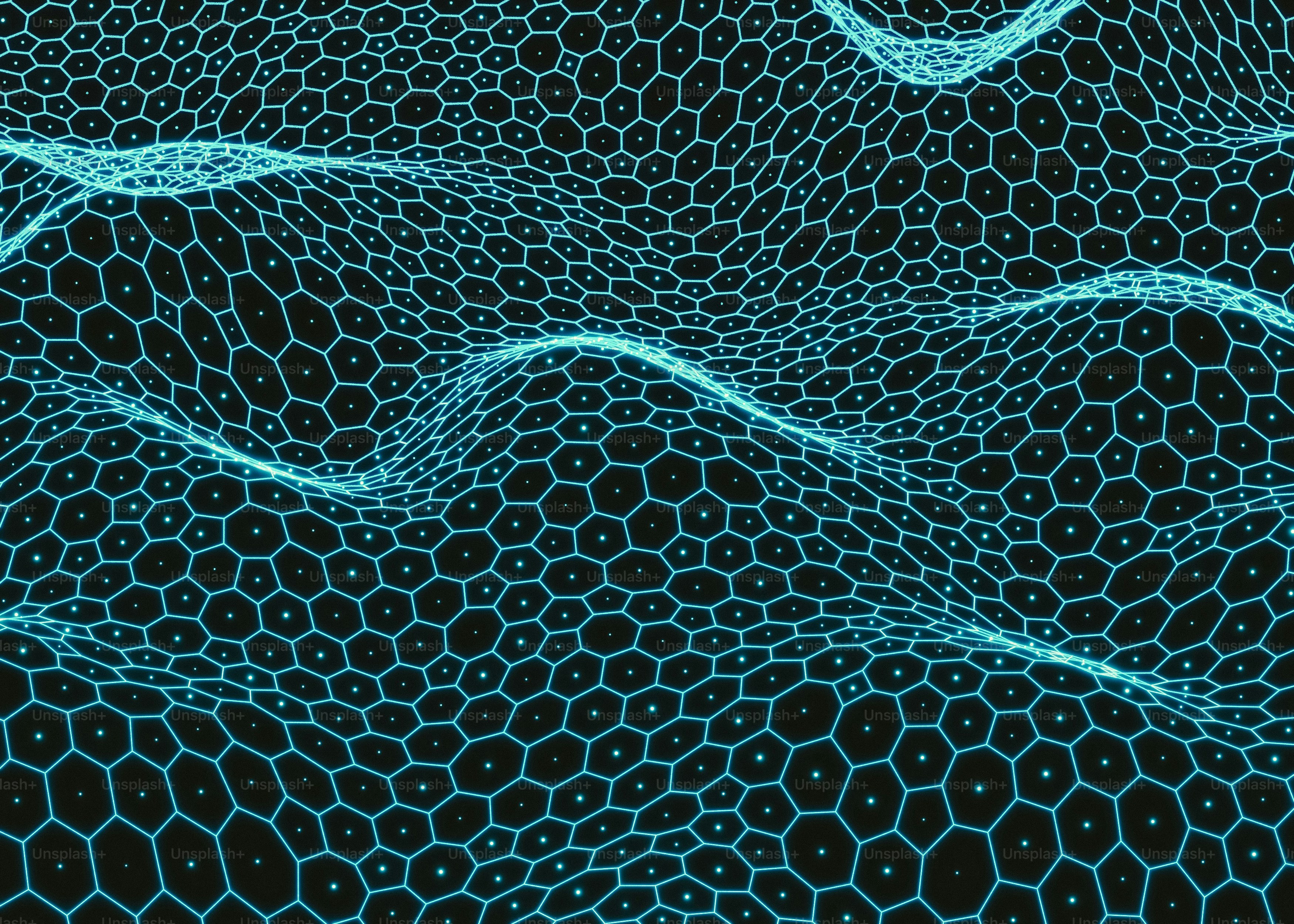 Foto Mesh heksagonal abstrak bergelombang dengan cahaya. – Gambar ...