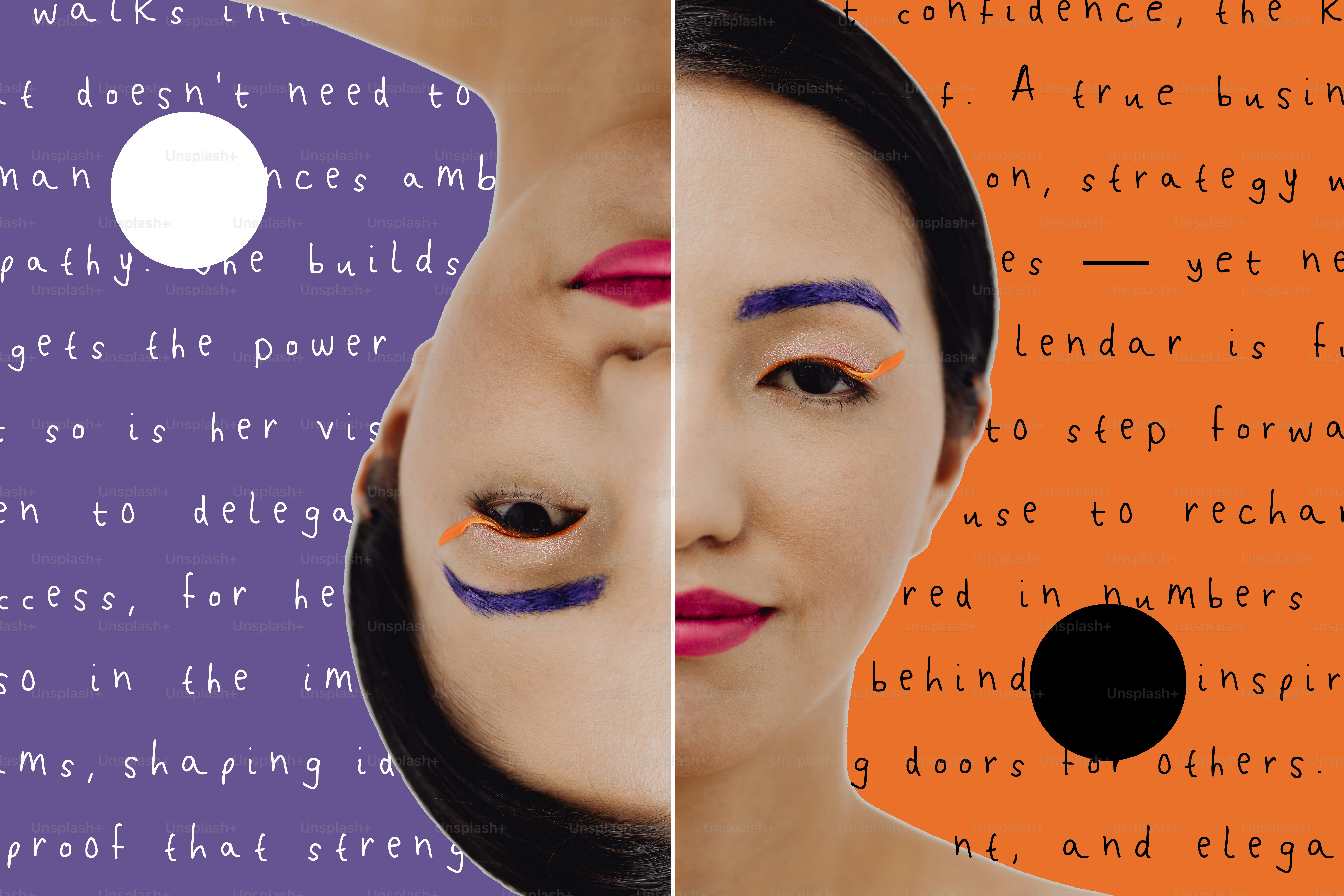 Two halves of a woman's face with makeup and text. photo – Abstract ...