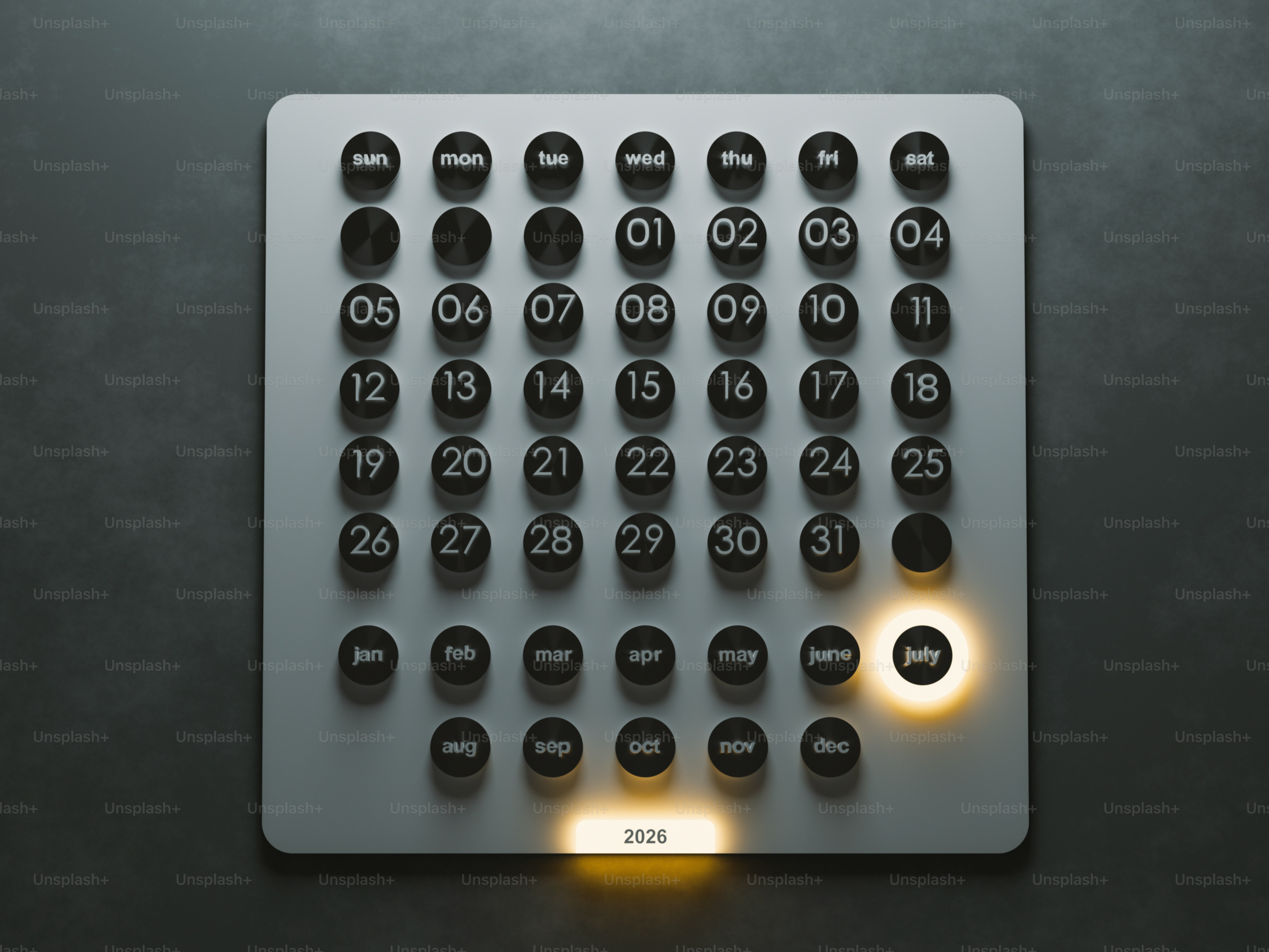 A modern calendar with illuminated date and numbered days. photo ...