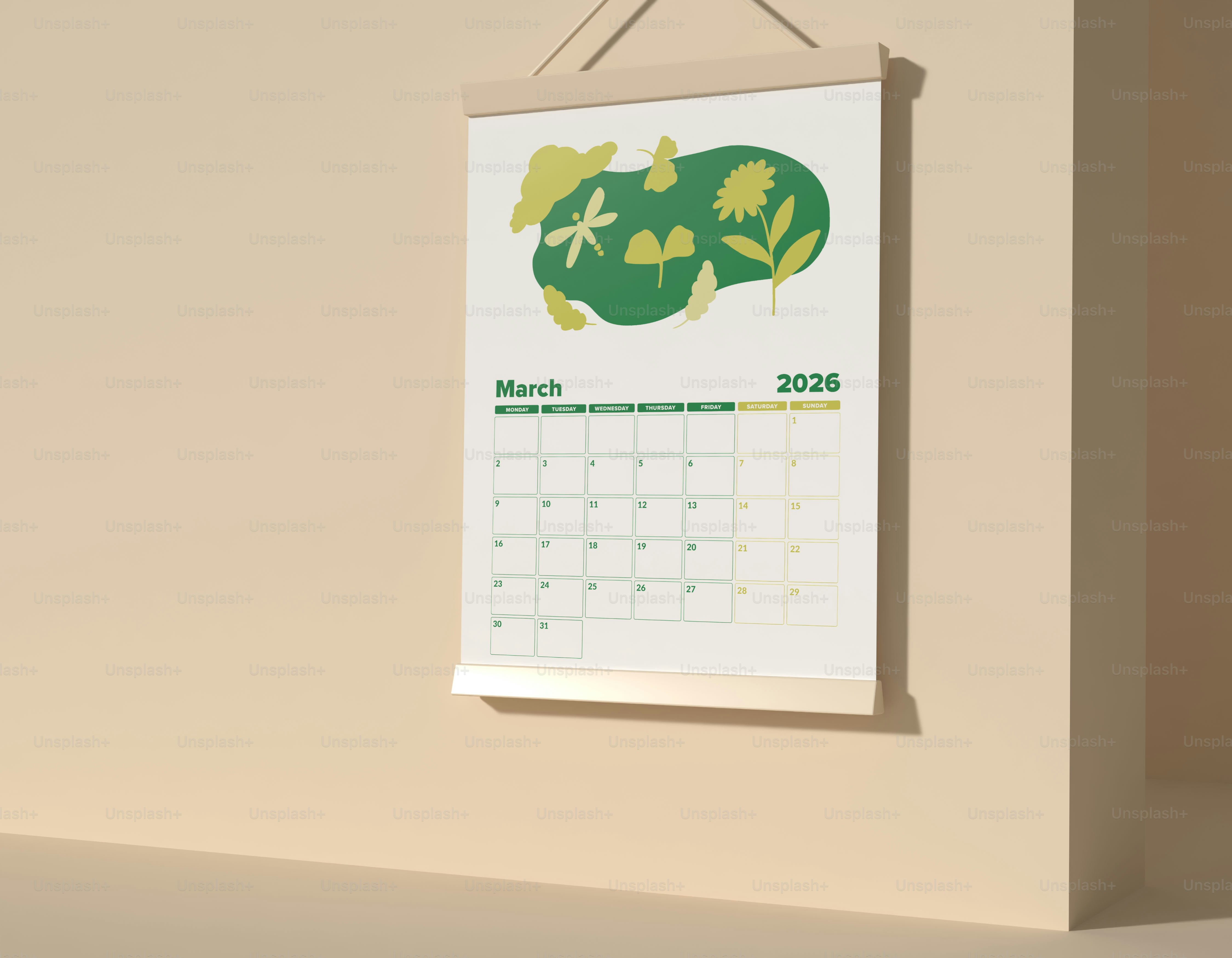 A calendar for march 2026 with floral designs. photo – Aesthetic Image ...