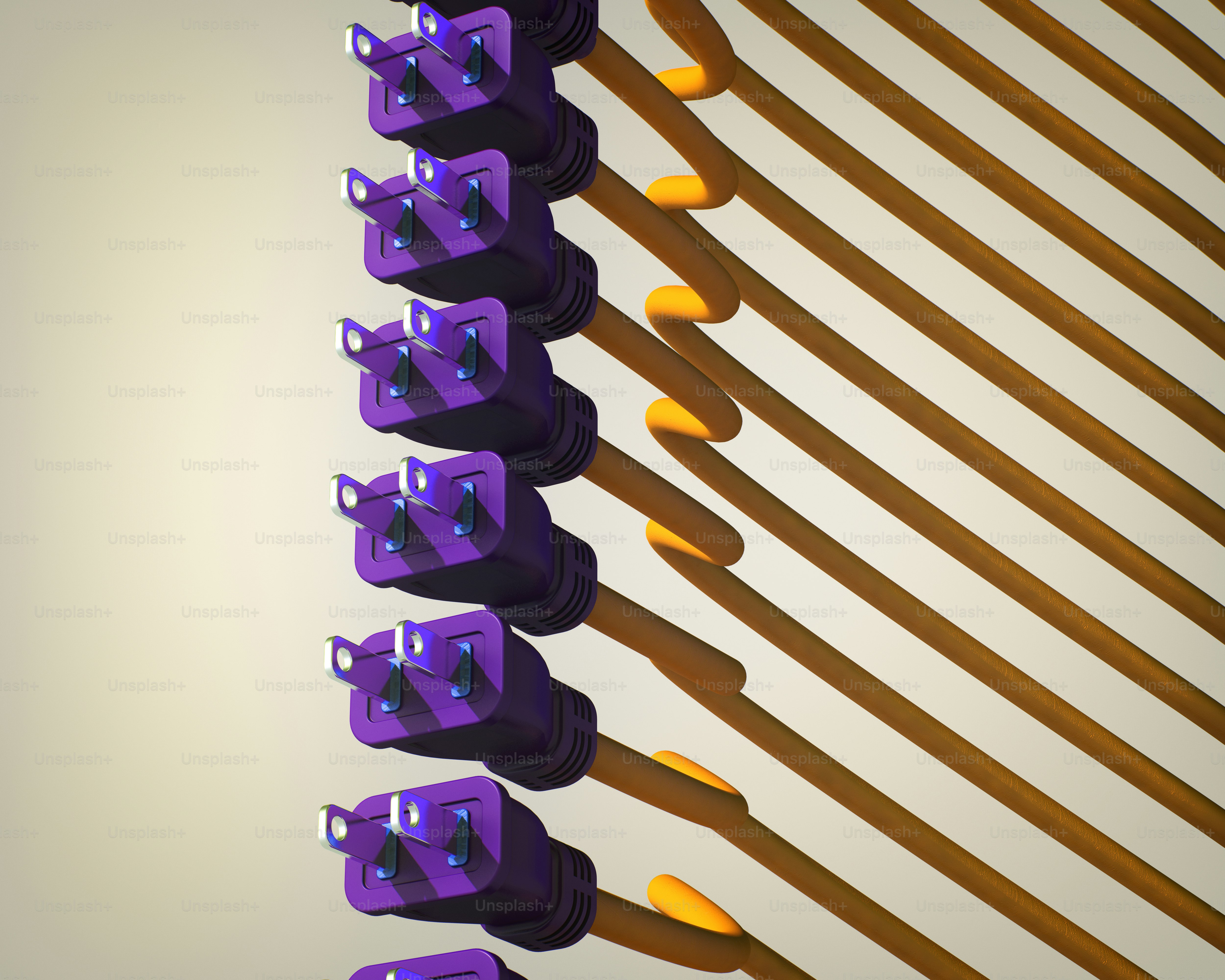 Row of purple electrical plugs connected to wires photo – Abstract ...