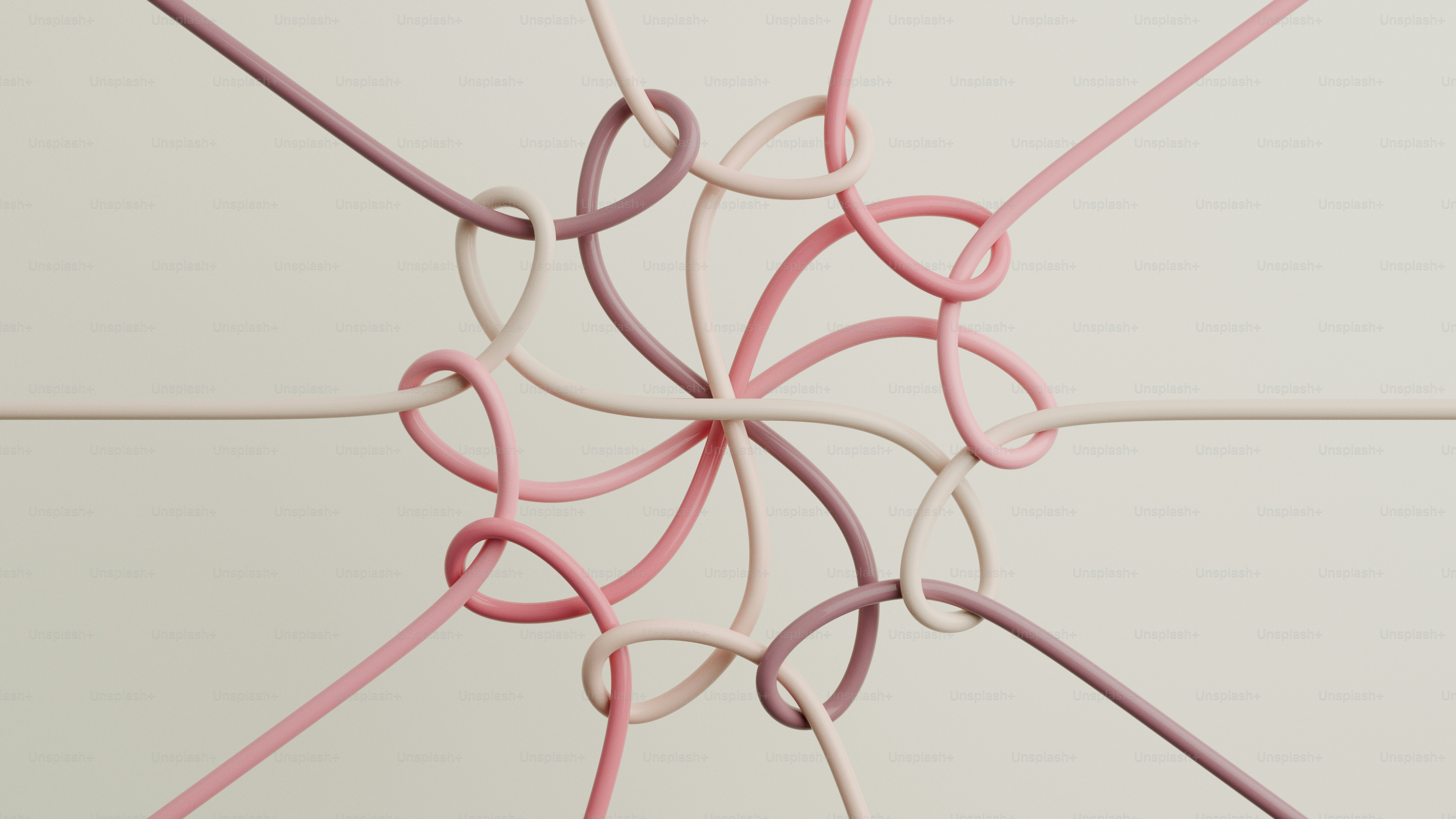 Pink and white cords form a circular knot pattern. photo – 3d render ...