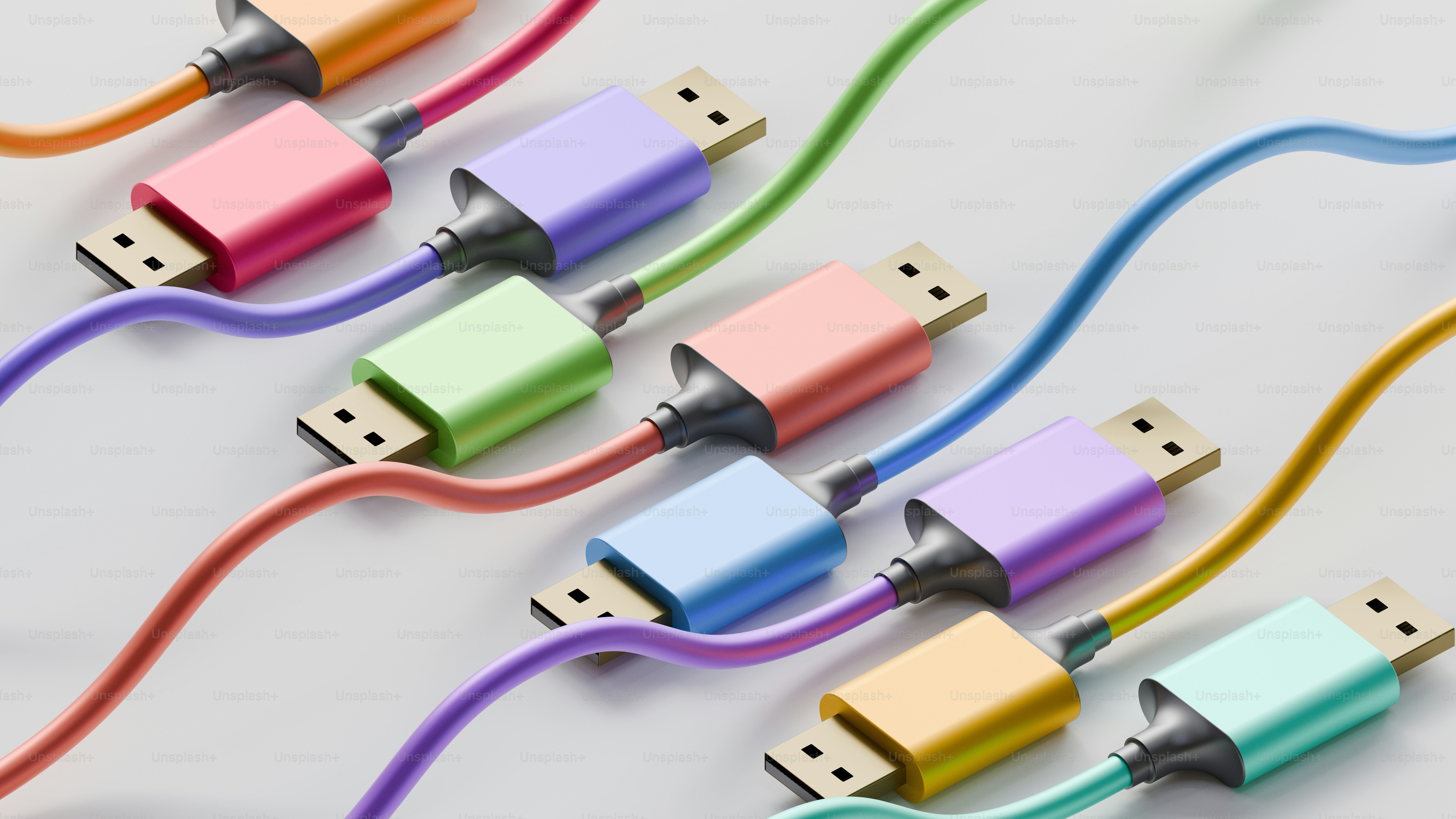 Colorful hdmi cables with gold connectors on white background. photo ...