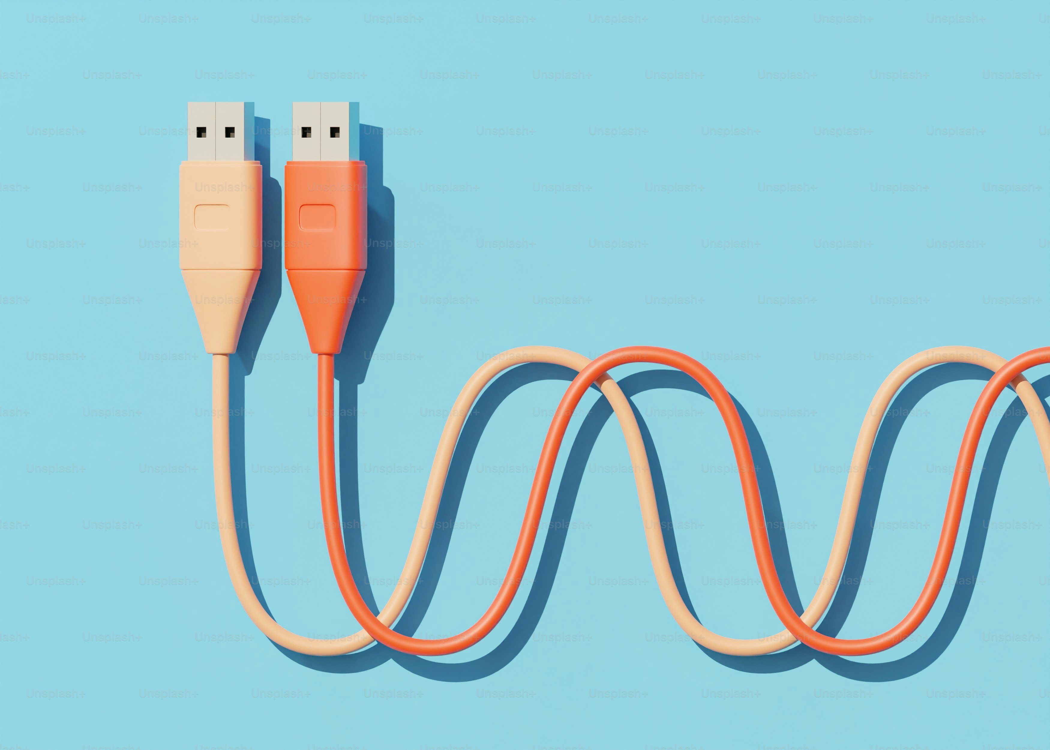 Two usb cables connected on a blue background photo – Technology Image ...