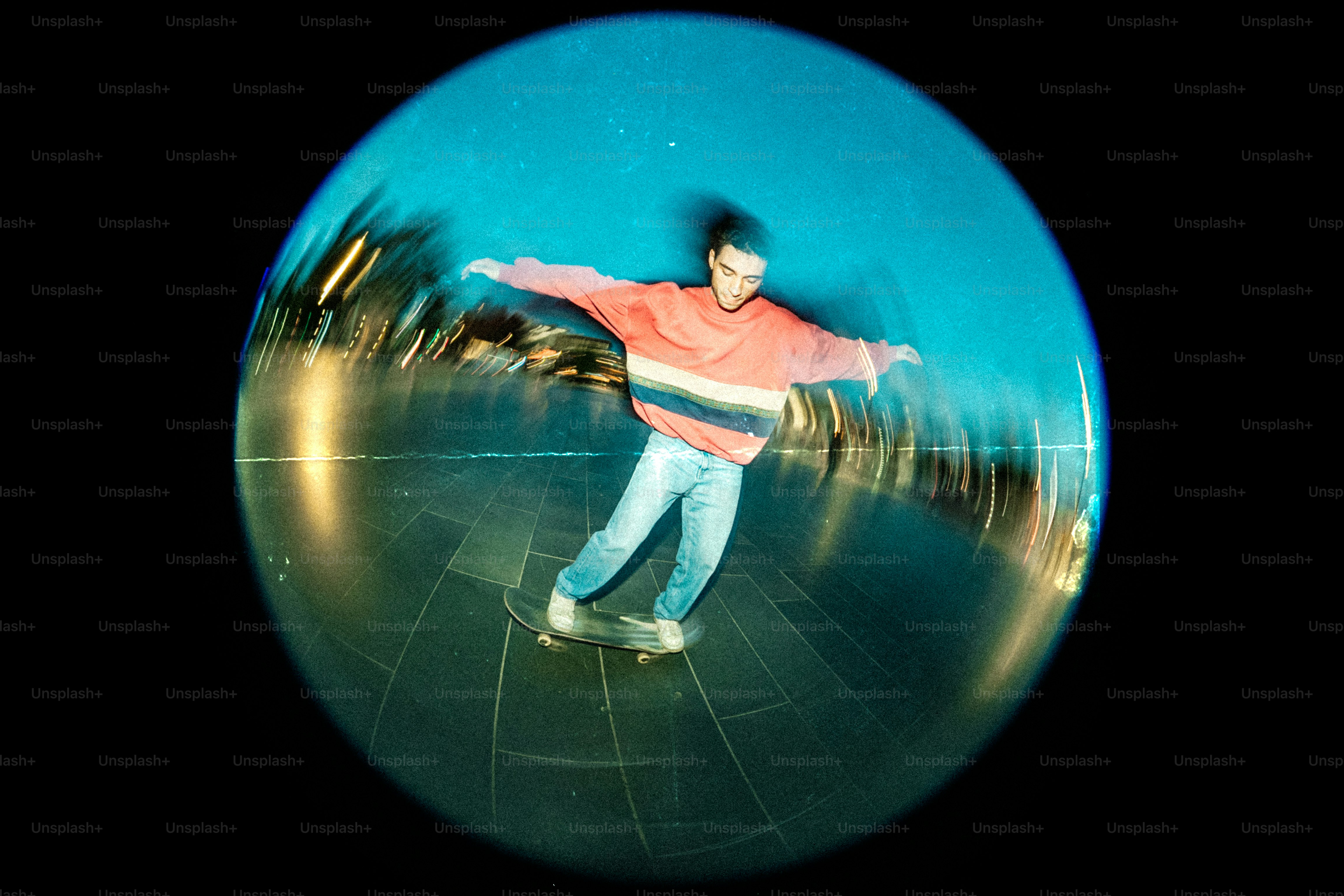Person skateboarding with arms outstretched at night photo – Skateboard ...