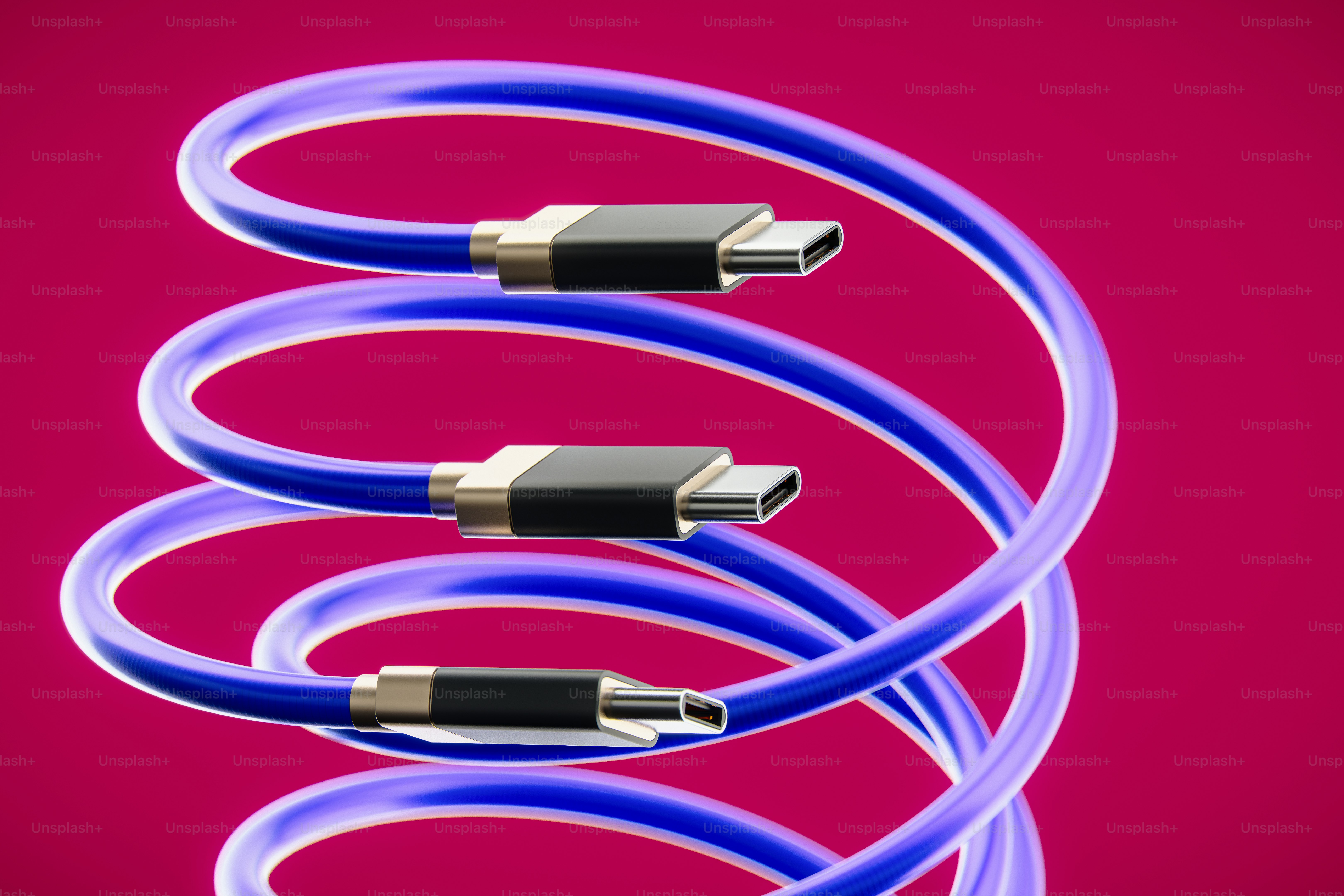 Blue usb-c cables coiled on a pink background photo – Wallpaper Image ...