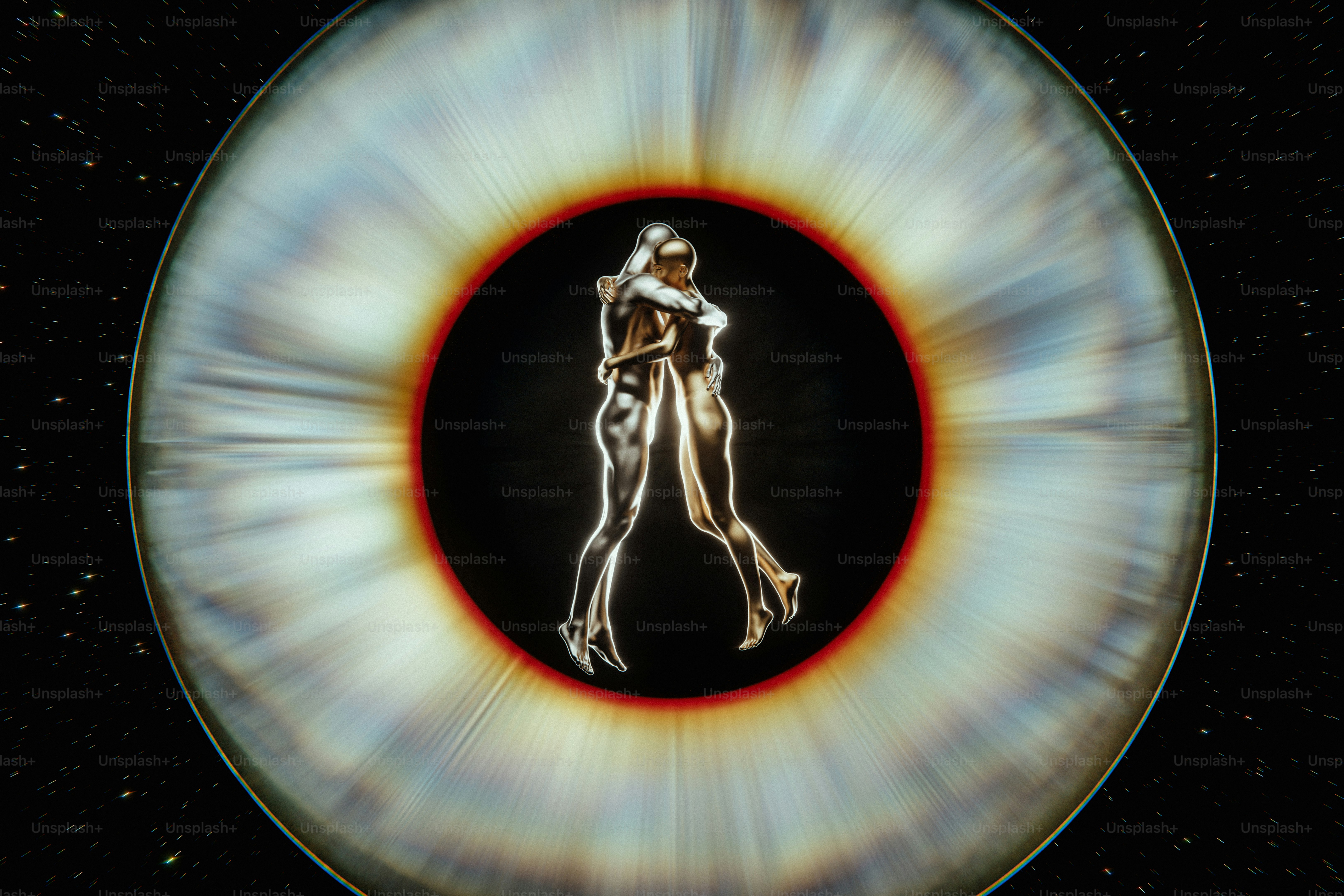 Two figures embracing within a glowing eye photo – Wallpaper Image on ...