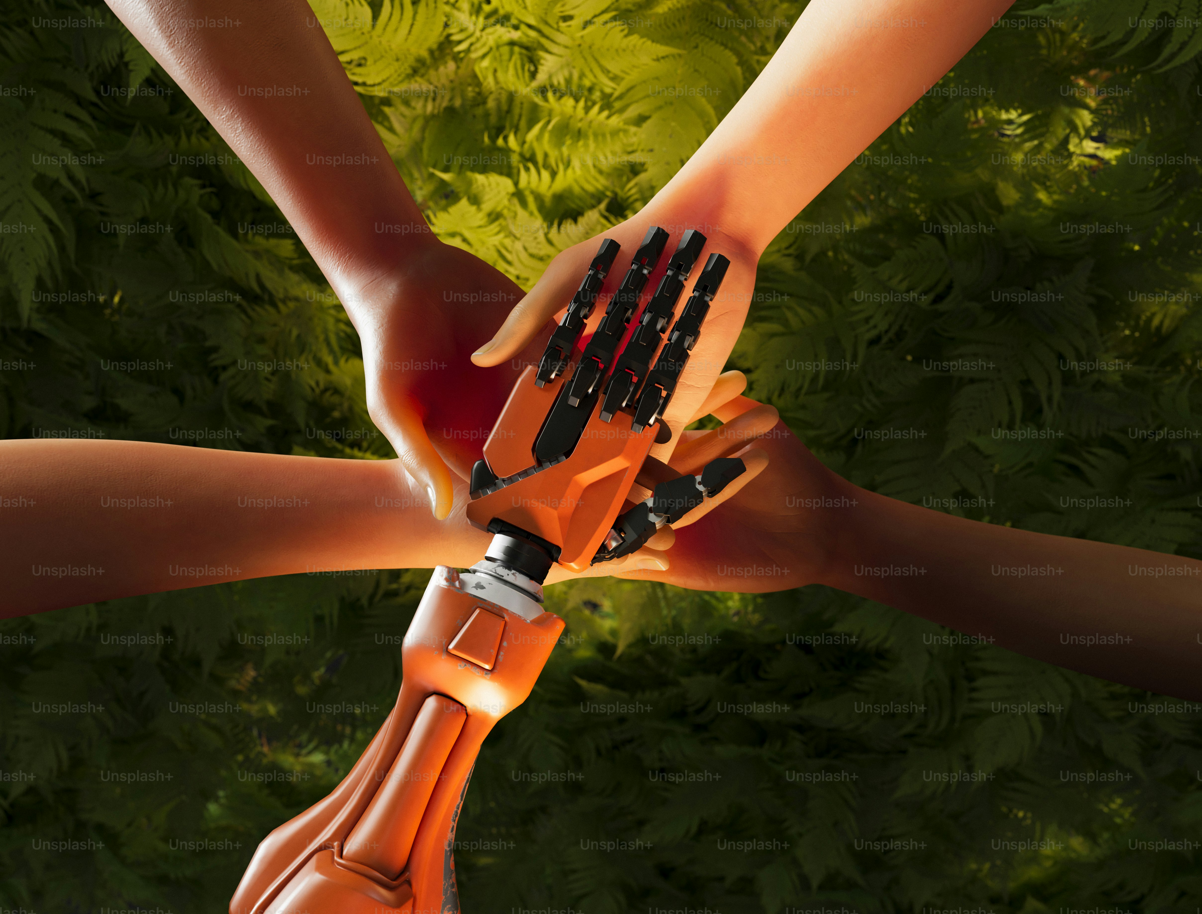 Human hands and robotic arm connect together photo – Technology Image ...