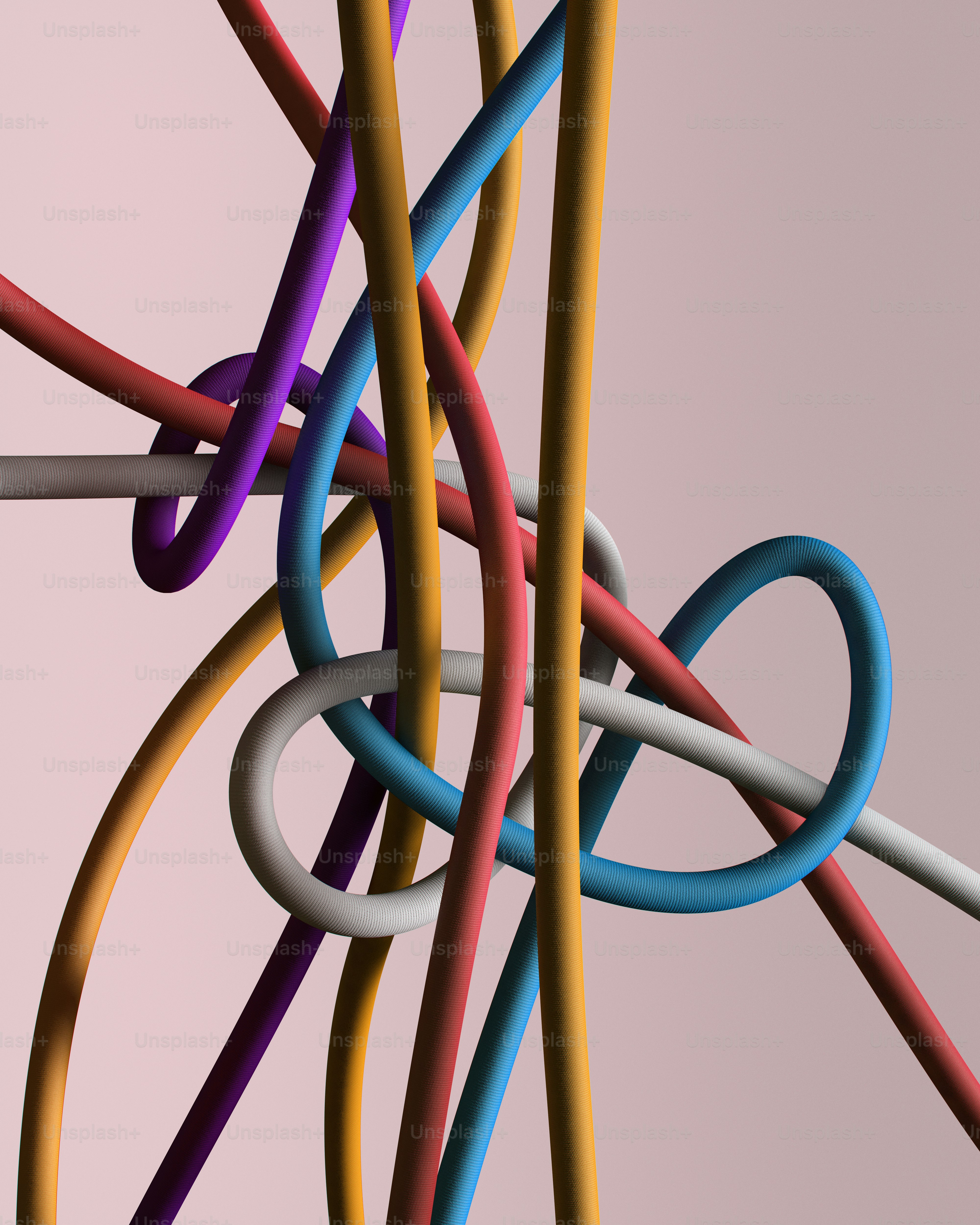 Colorful tangled cords against a pink background photo – 3d render ...