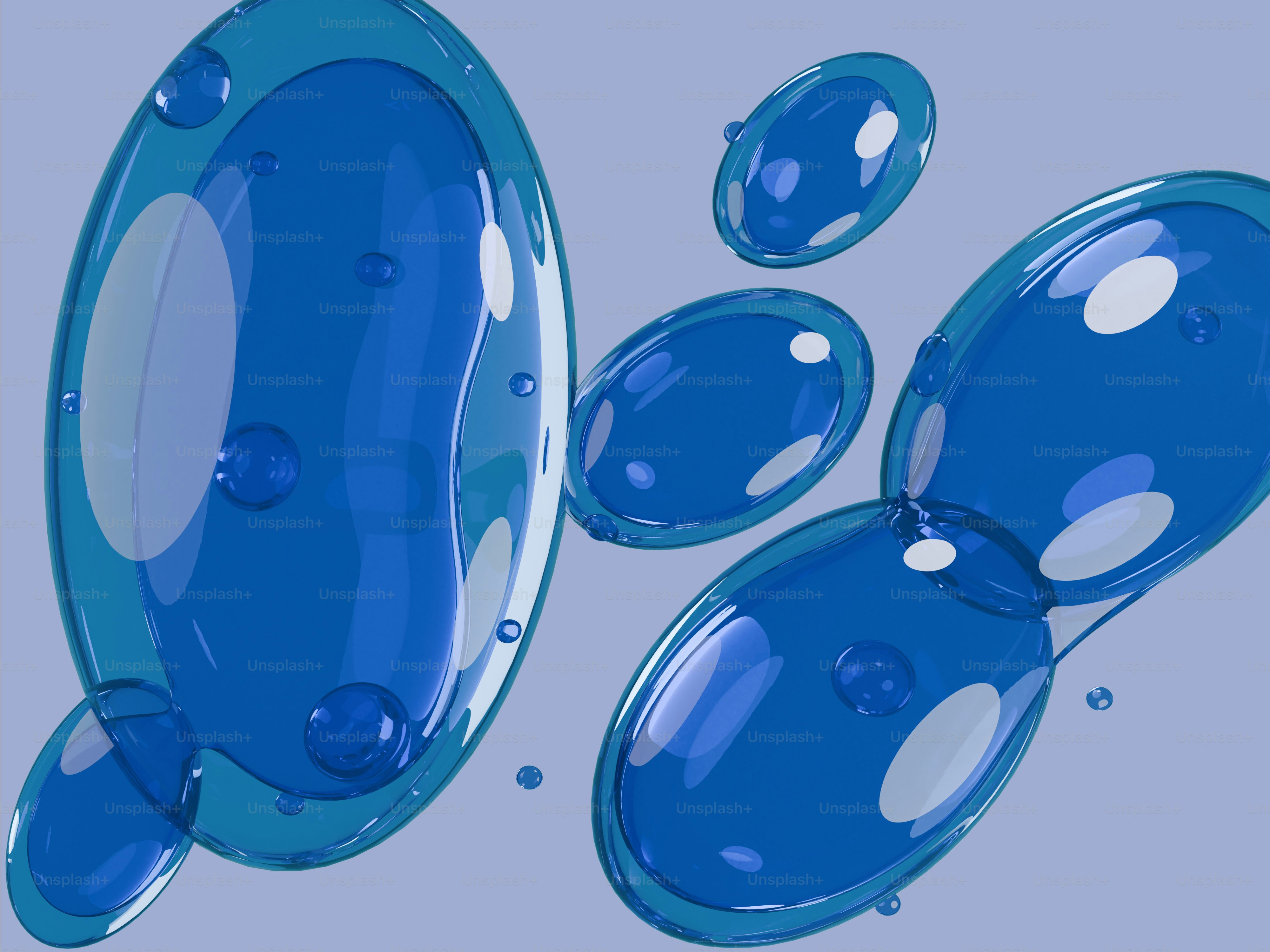 Abstract blue oval shapes with reflections on light blue background ...