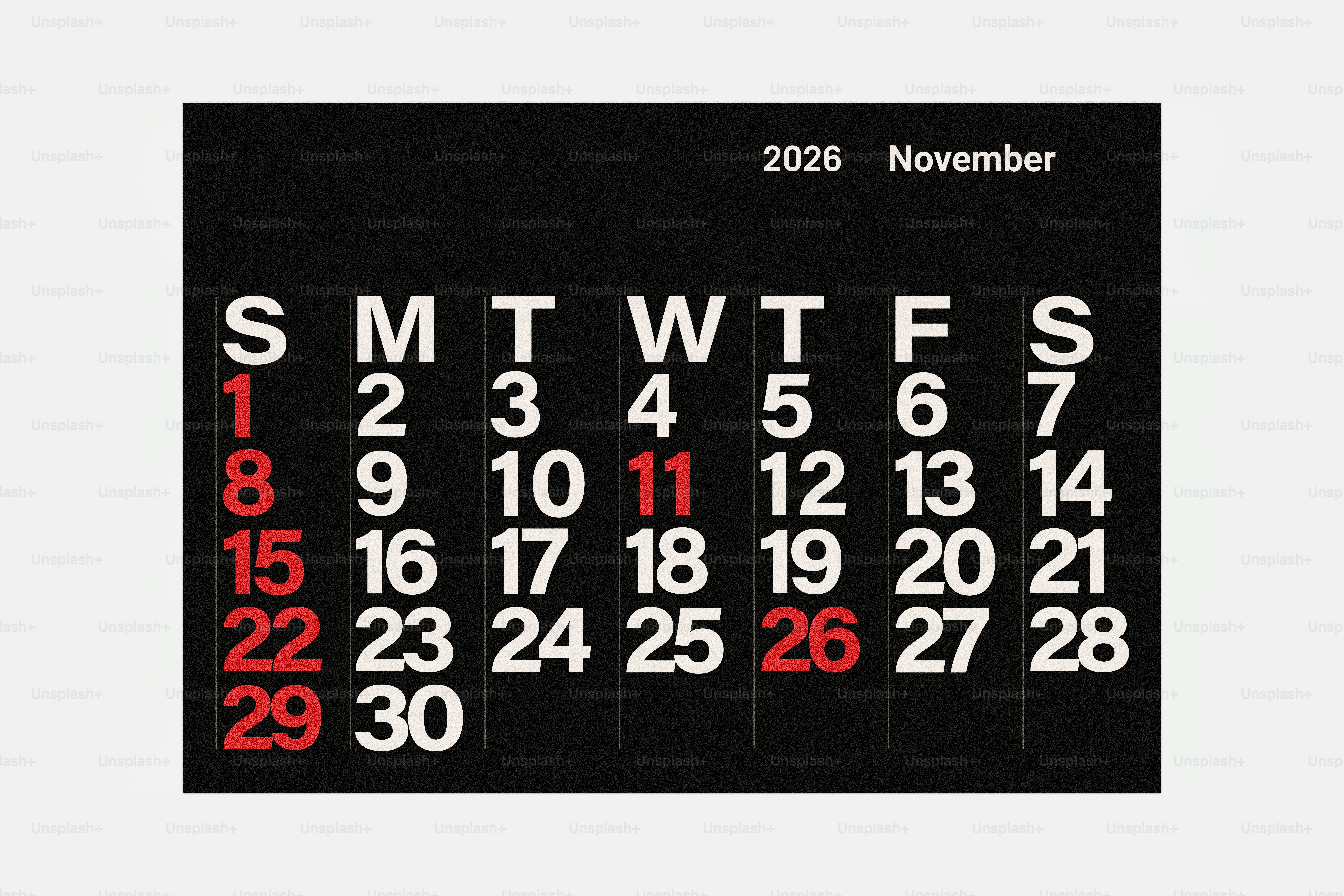 November 2020 calendar with red dates highlighted photo – New year ...