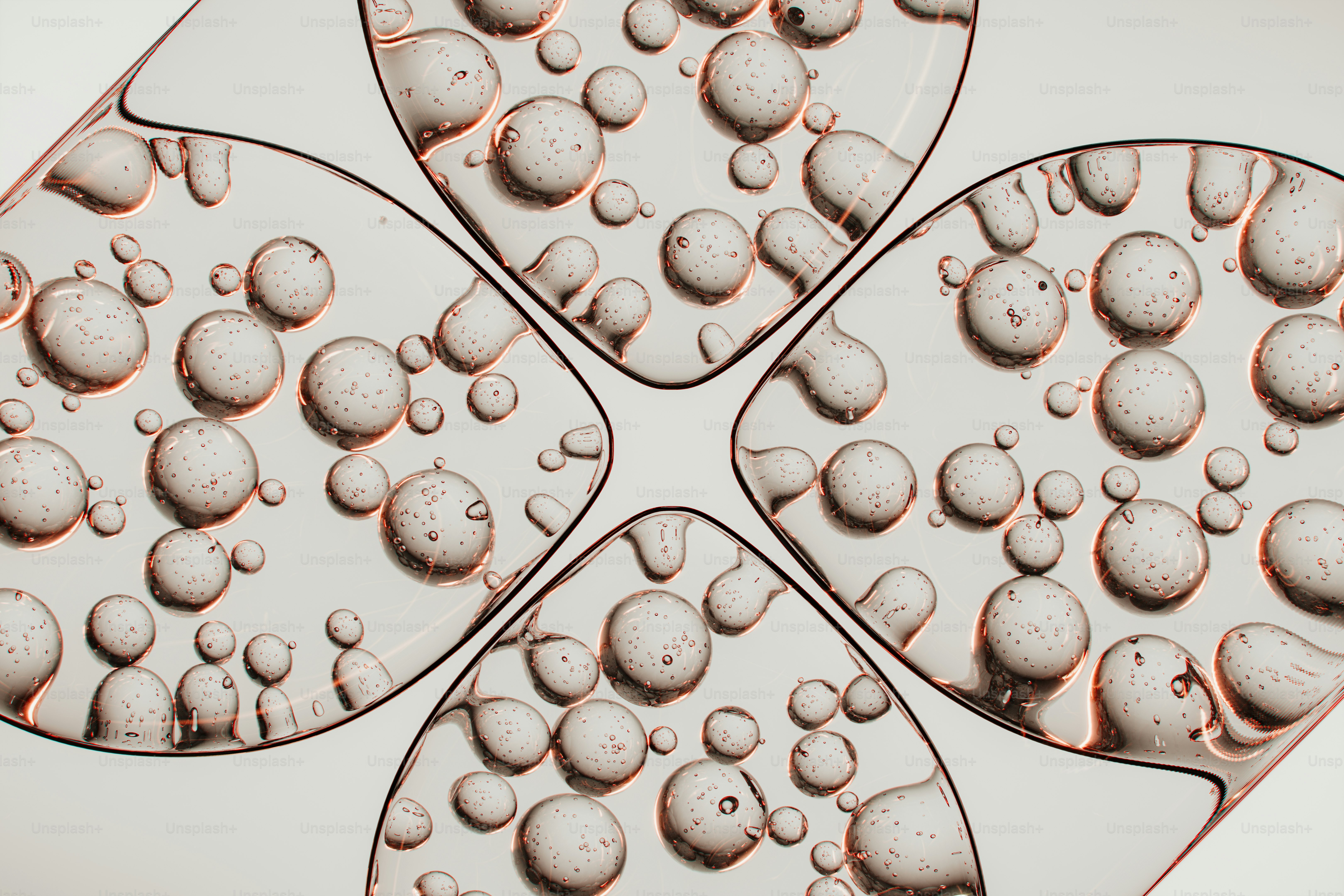 Close-up of bubbles in a clear liquid divided into segments photo ...