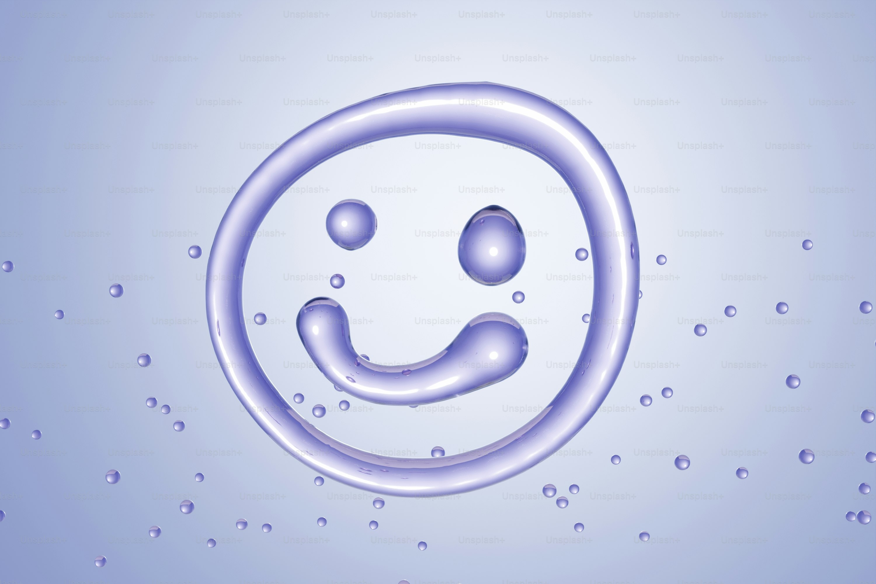Water droplet smiley face on a blue background photo – 3d render Image ...