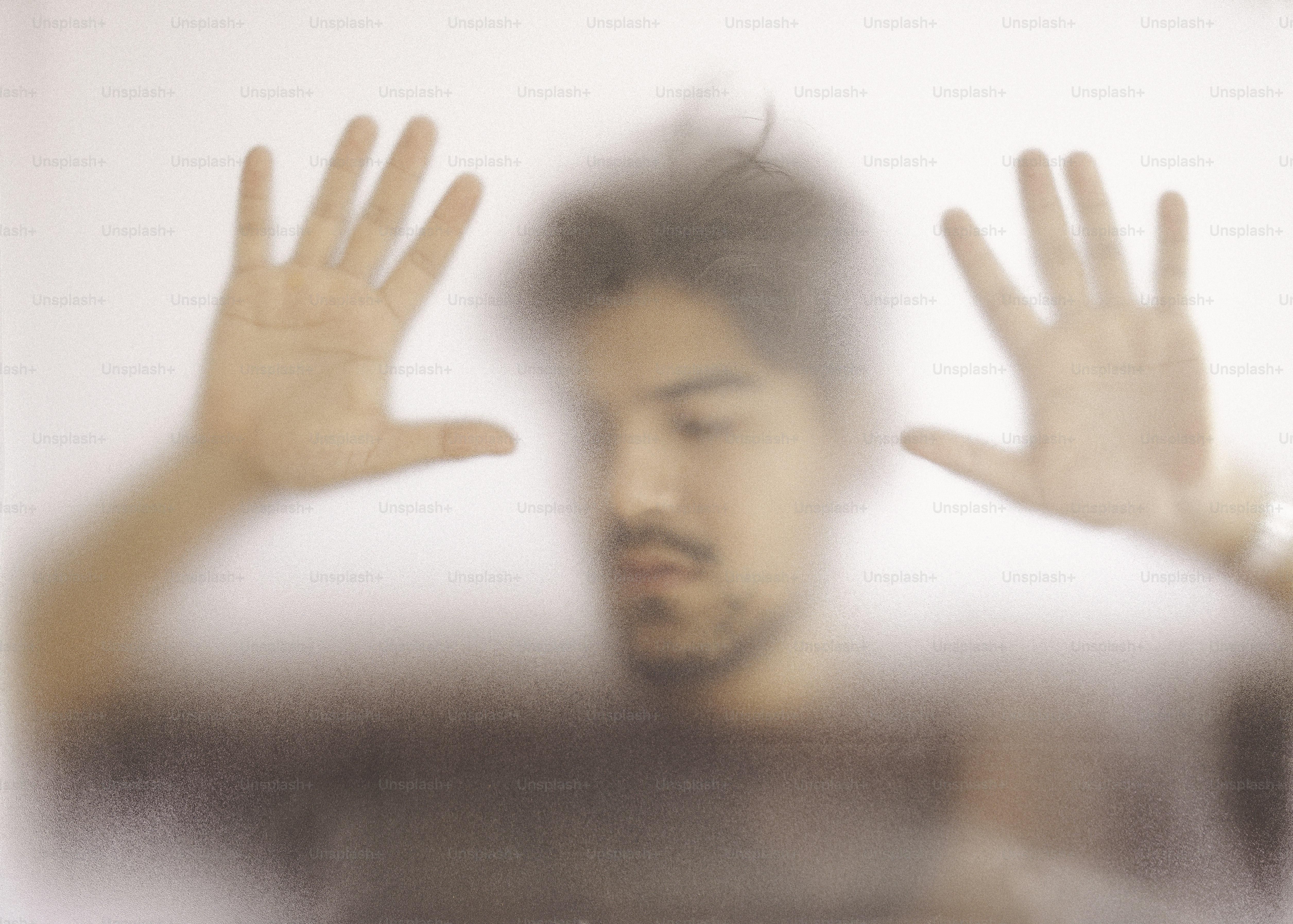 Man with mustache seen through frosted glass. photo – Portrait Image on ...