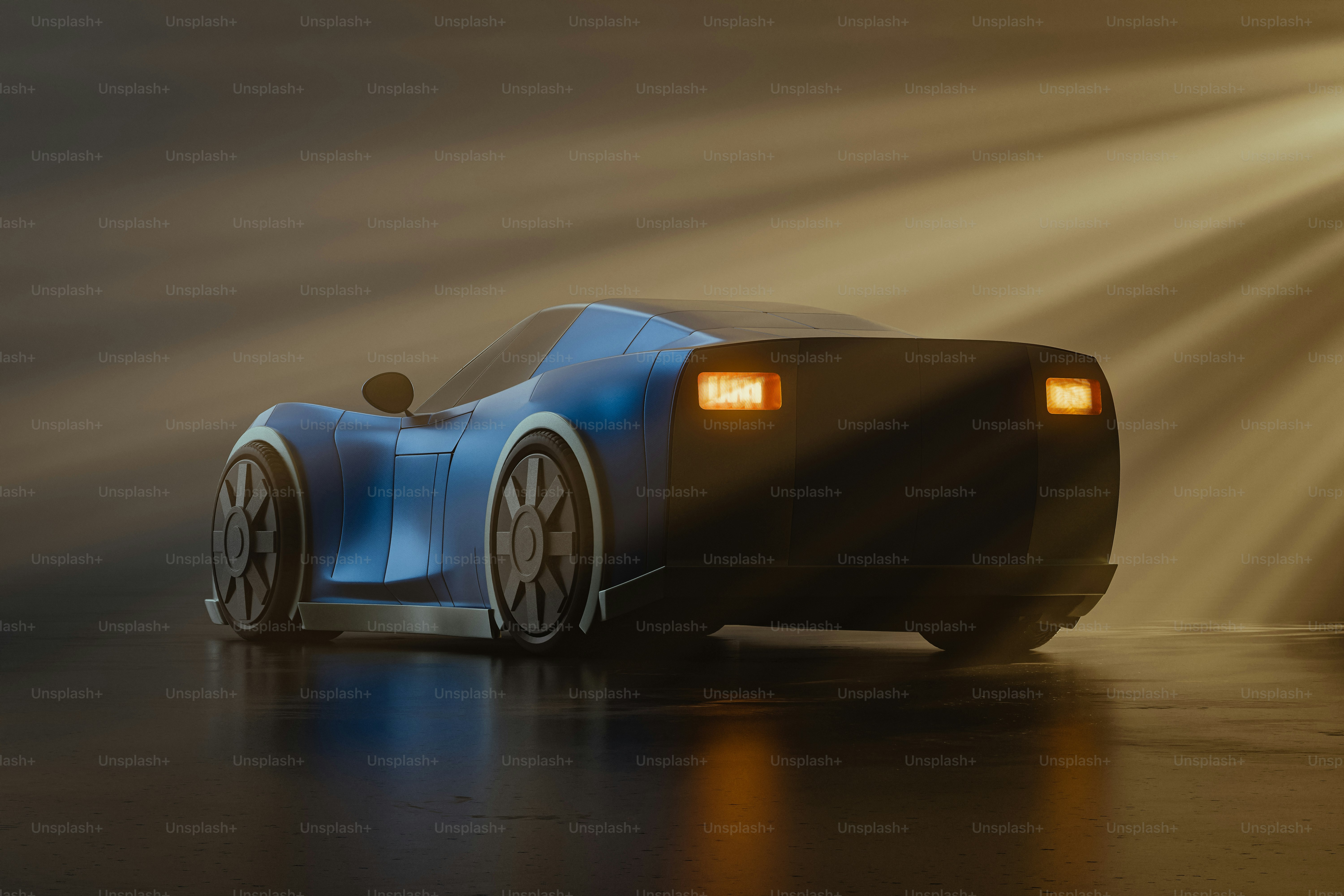 Blue sports car with glowing taillights in spotlight photo – Wallpaper ...