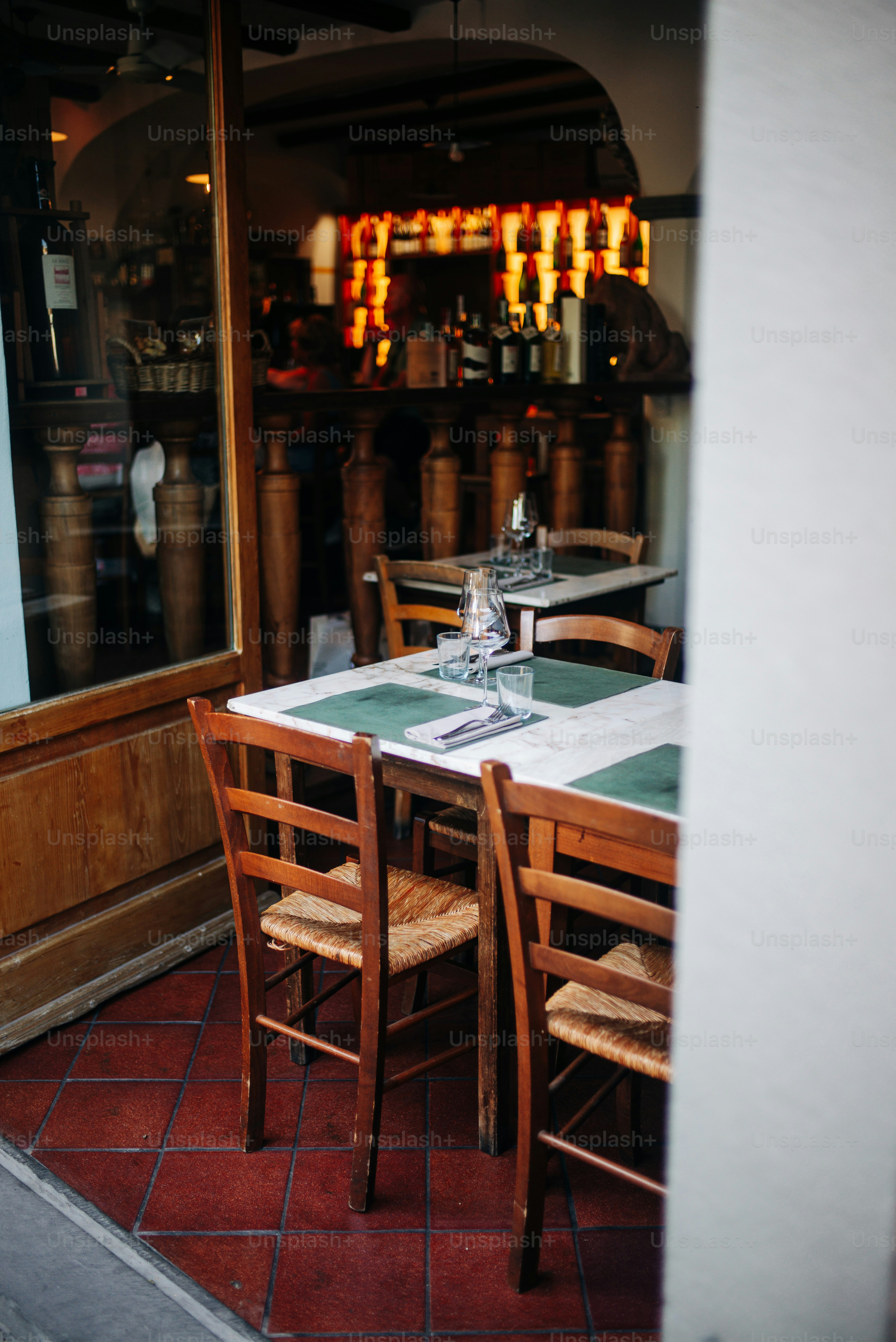Empty tables set for dining outside a restaurant. photo – Italy Image ...