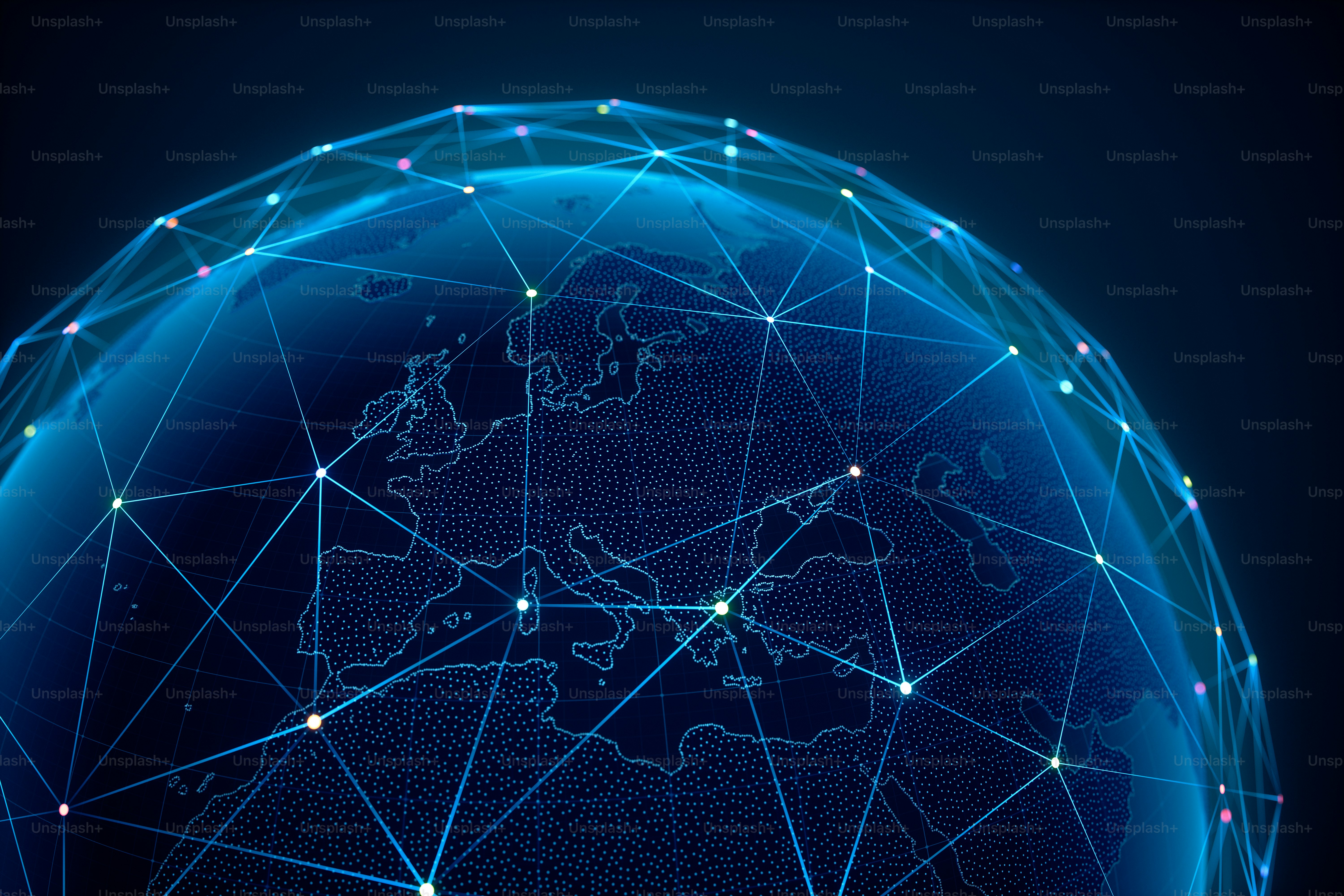 Digital blue Globe viewing from space with connections.(World map ...