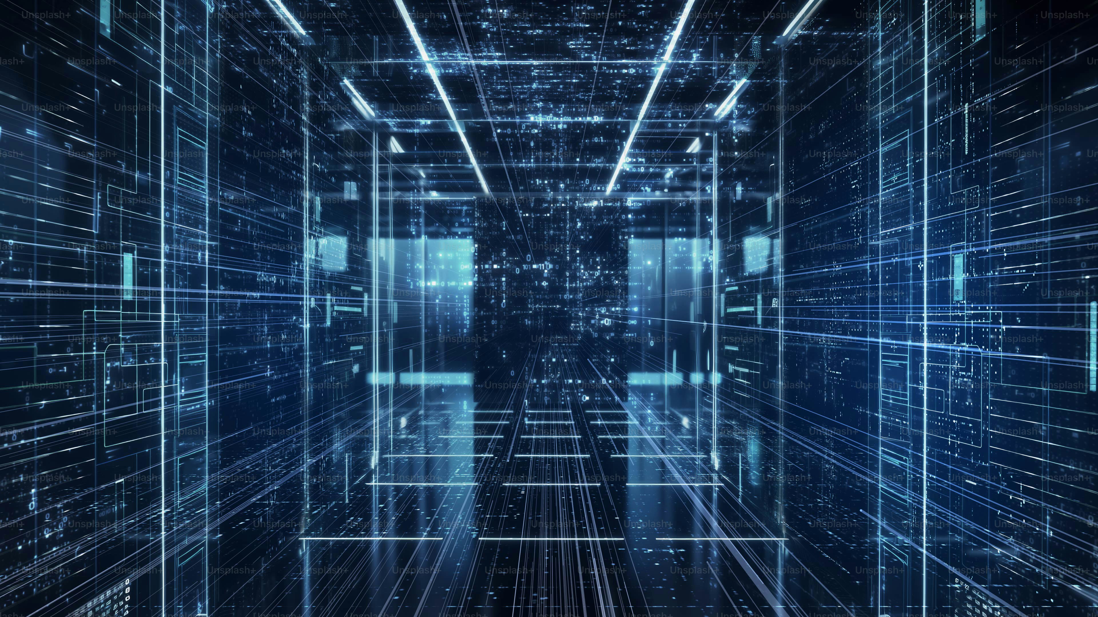 Data Center. Animated Digitalization of Information, Stream Moving ...