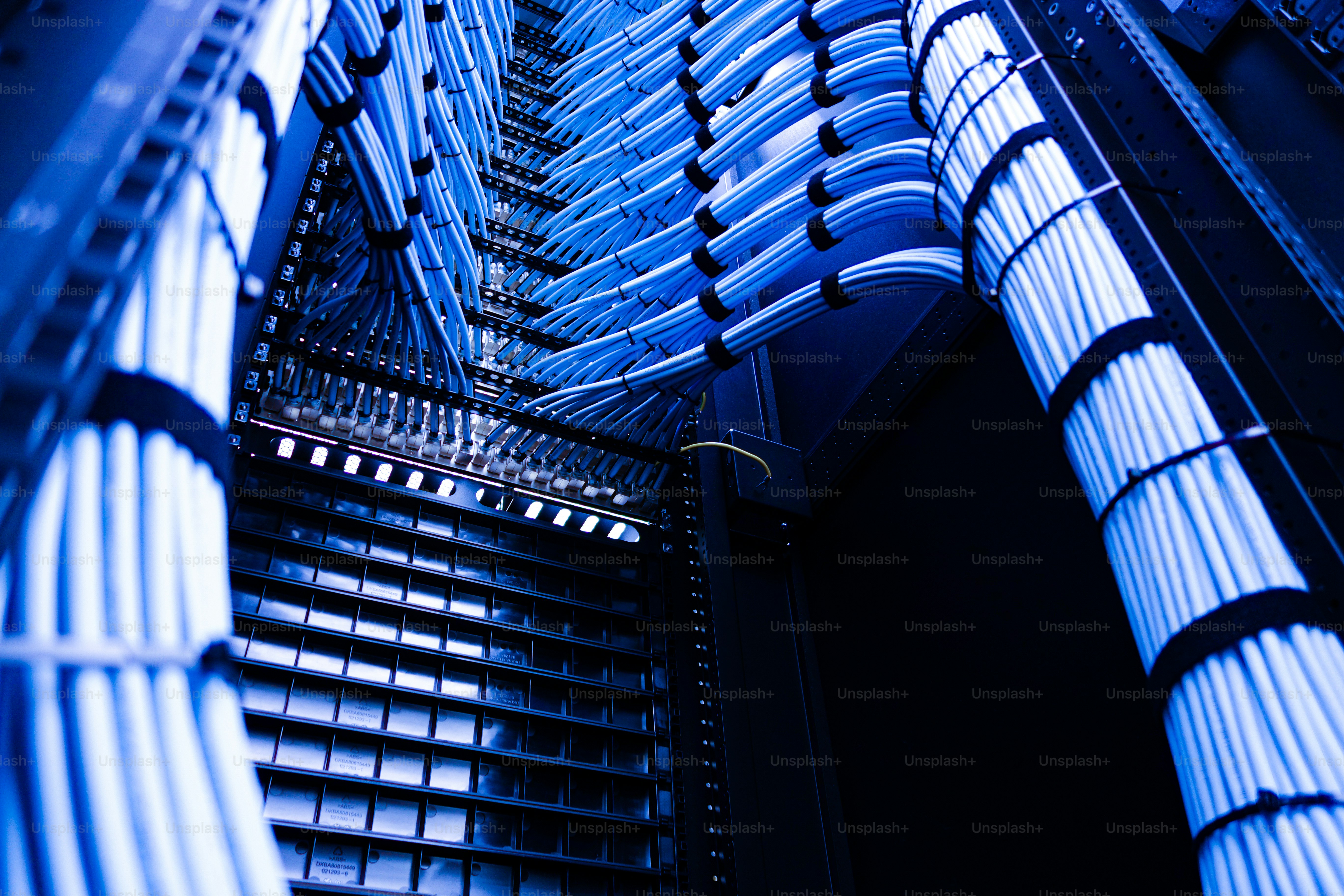 Detailed view of a modern data center showcasing organized cables and ...
