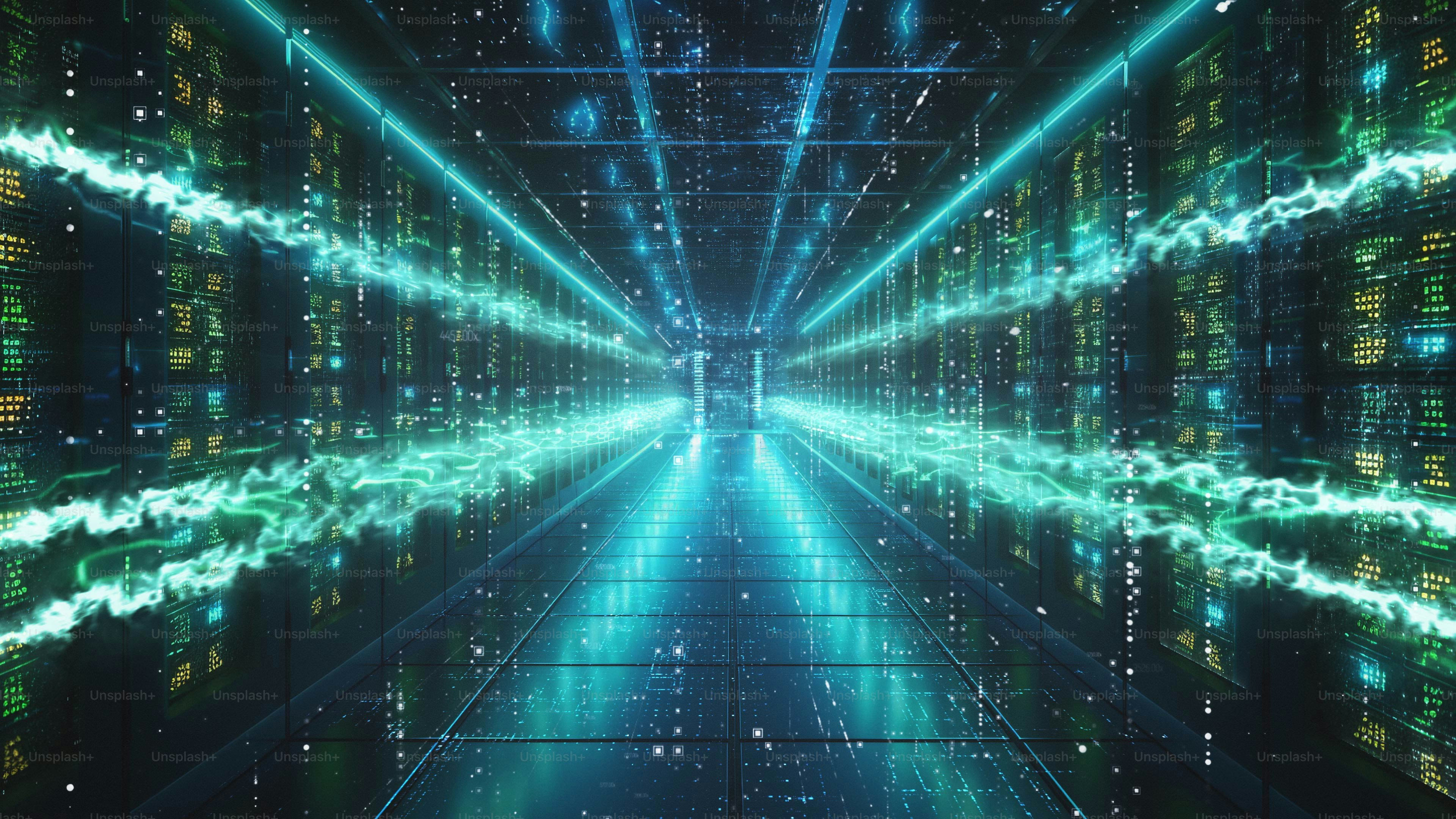 Data Center. Animated Digitalization of Information, Stream Moving ...