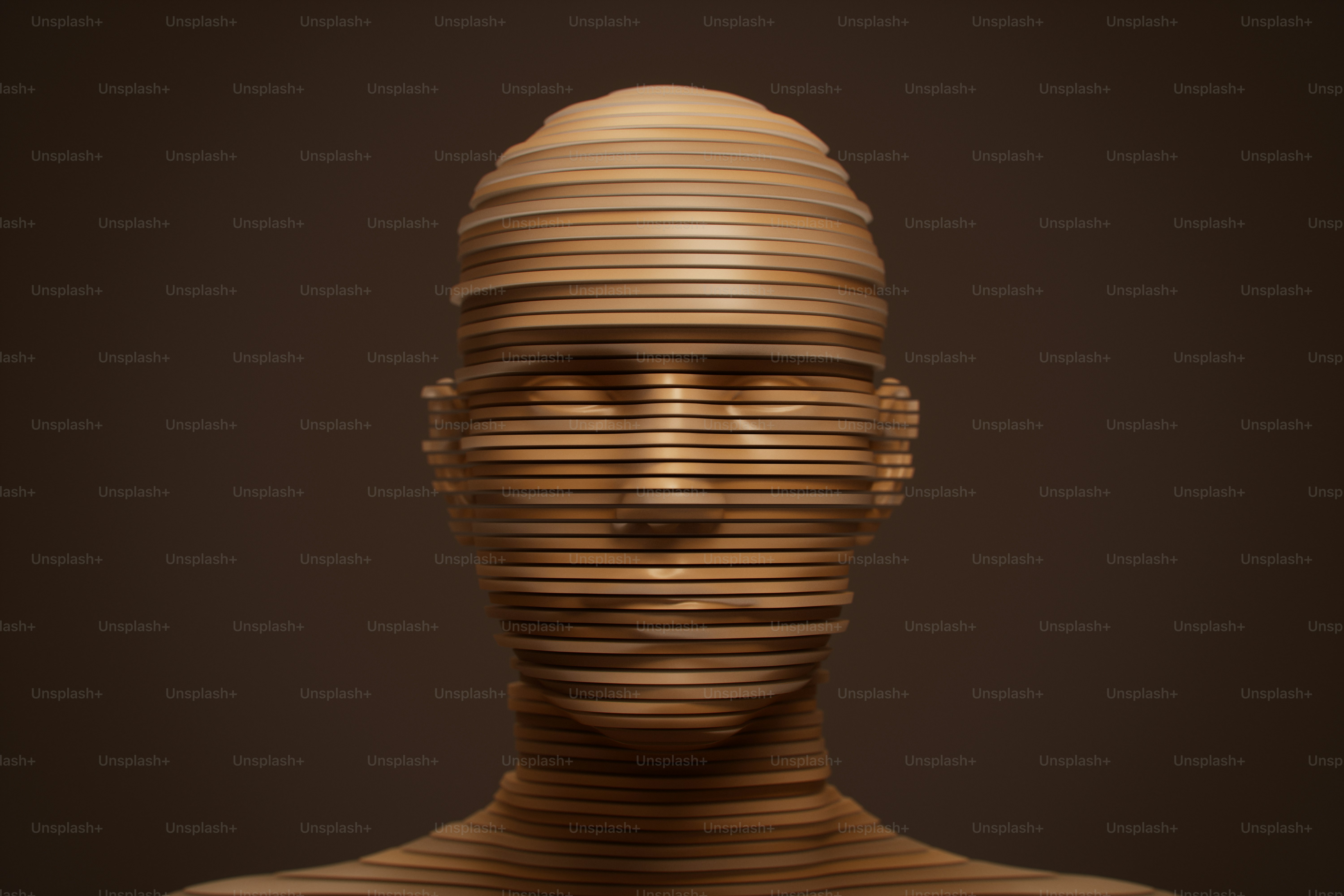Virtual human head divided into horizontal layers in various skin tones ...