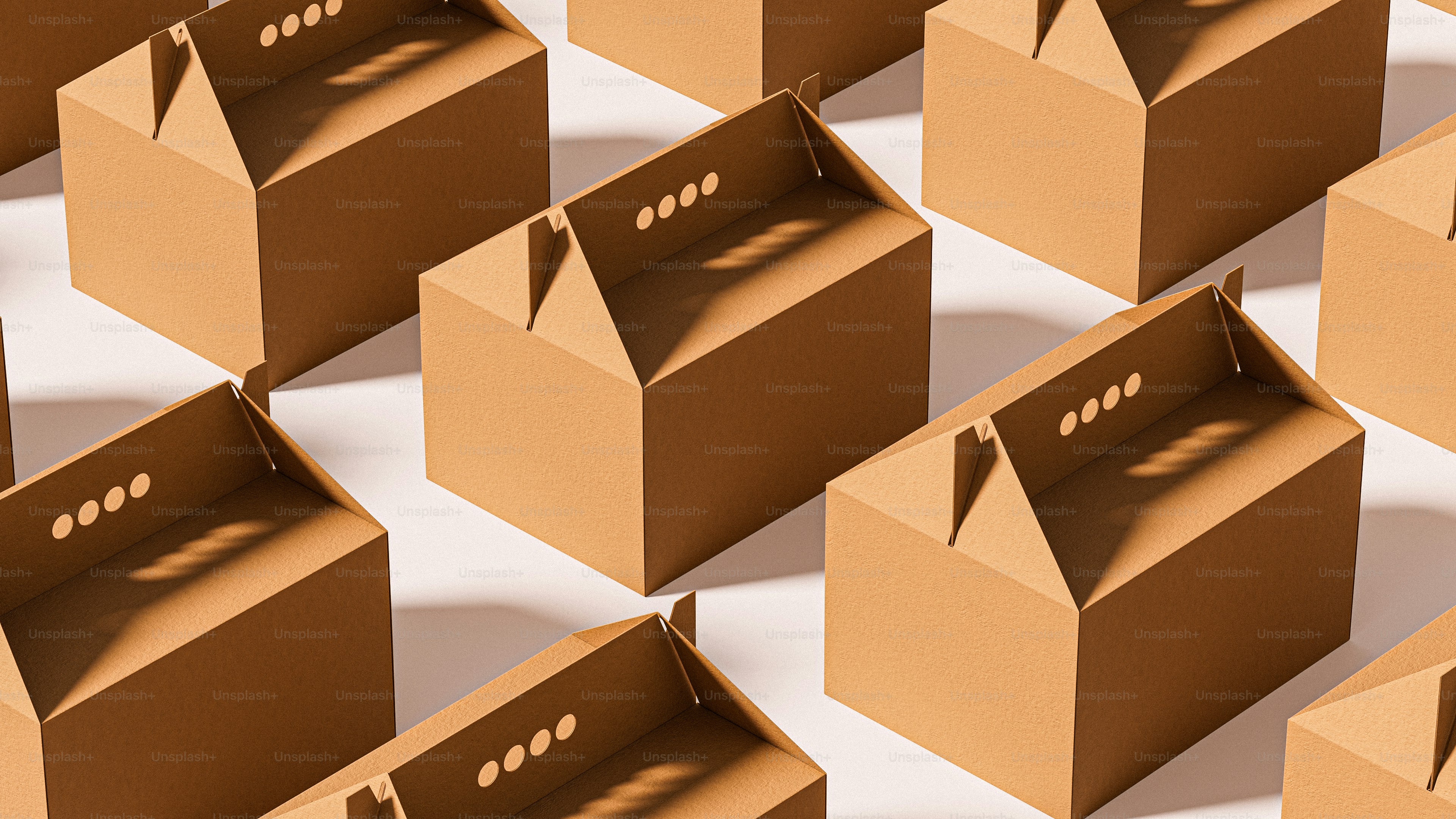 Stacked cardboard boxes balanced precariously. photo – 3d render Image ...