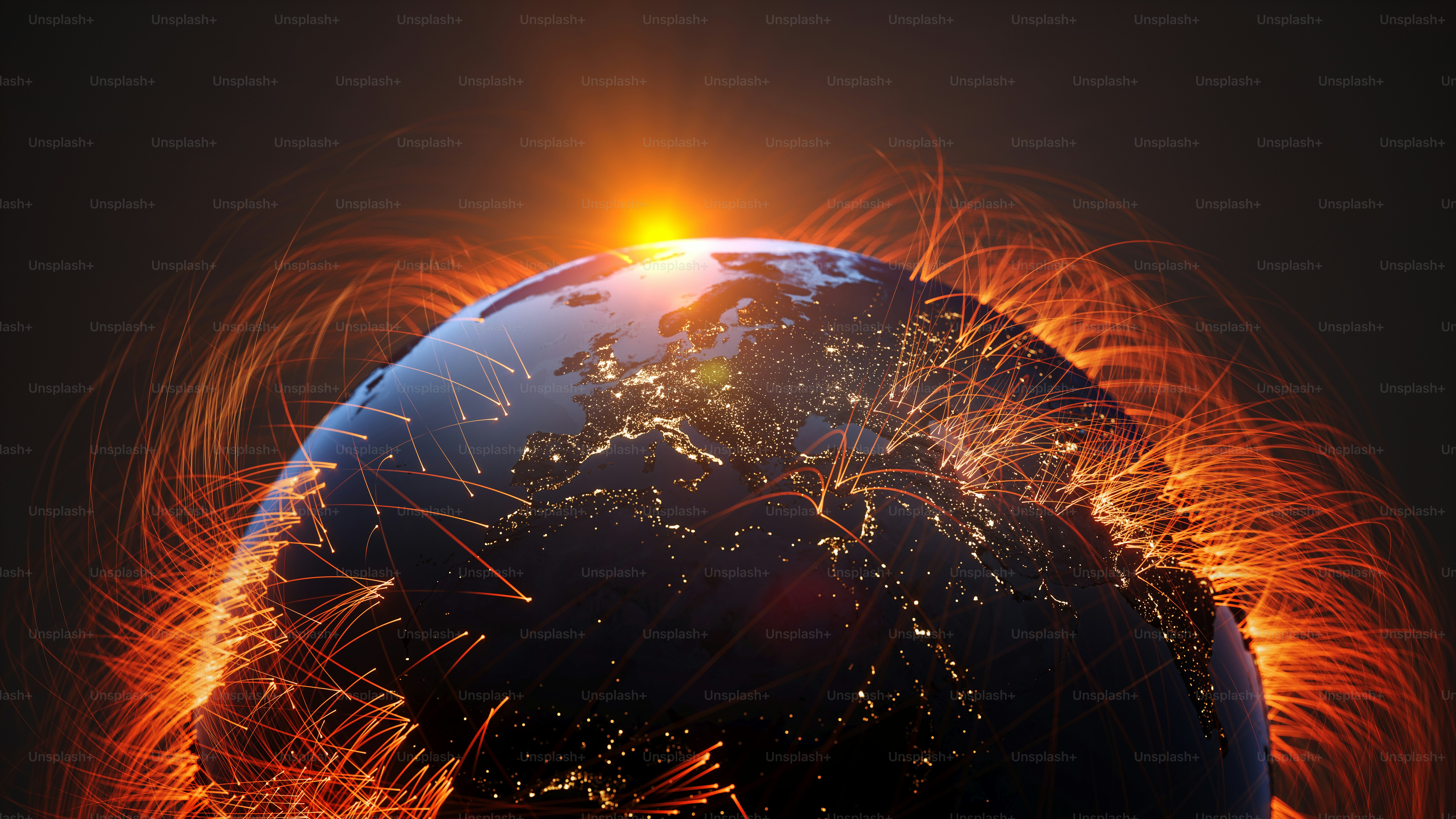 Earth view from space reveals illuminated city lights in Europe and ...