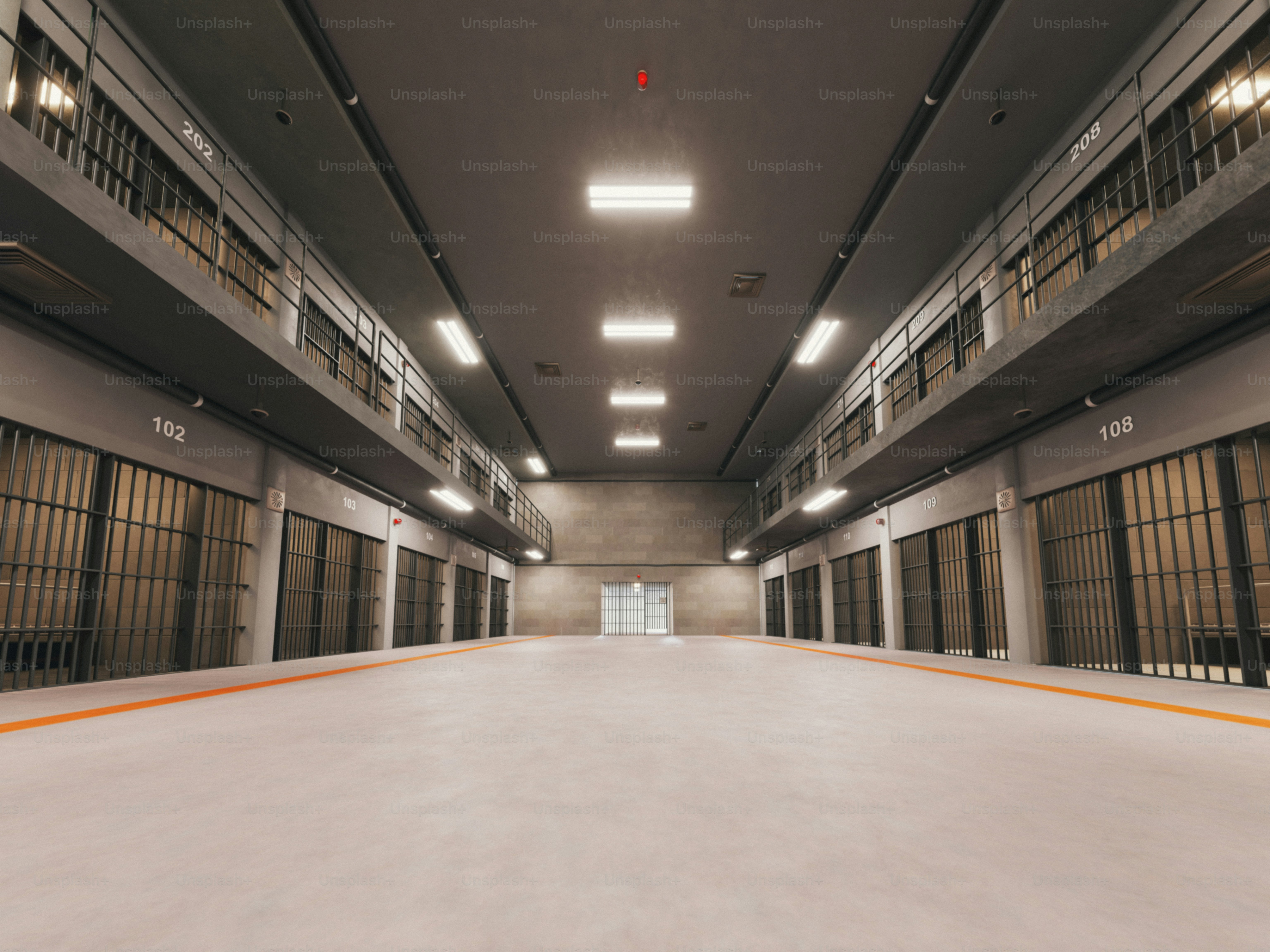 Interior of a modern prison with rows of cells photo – Interior Image ...