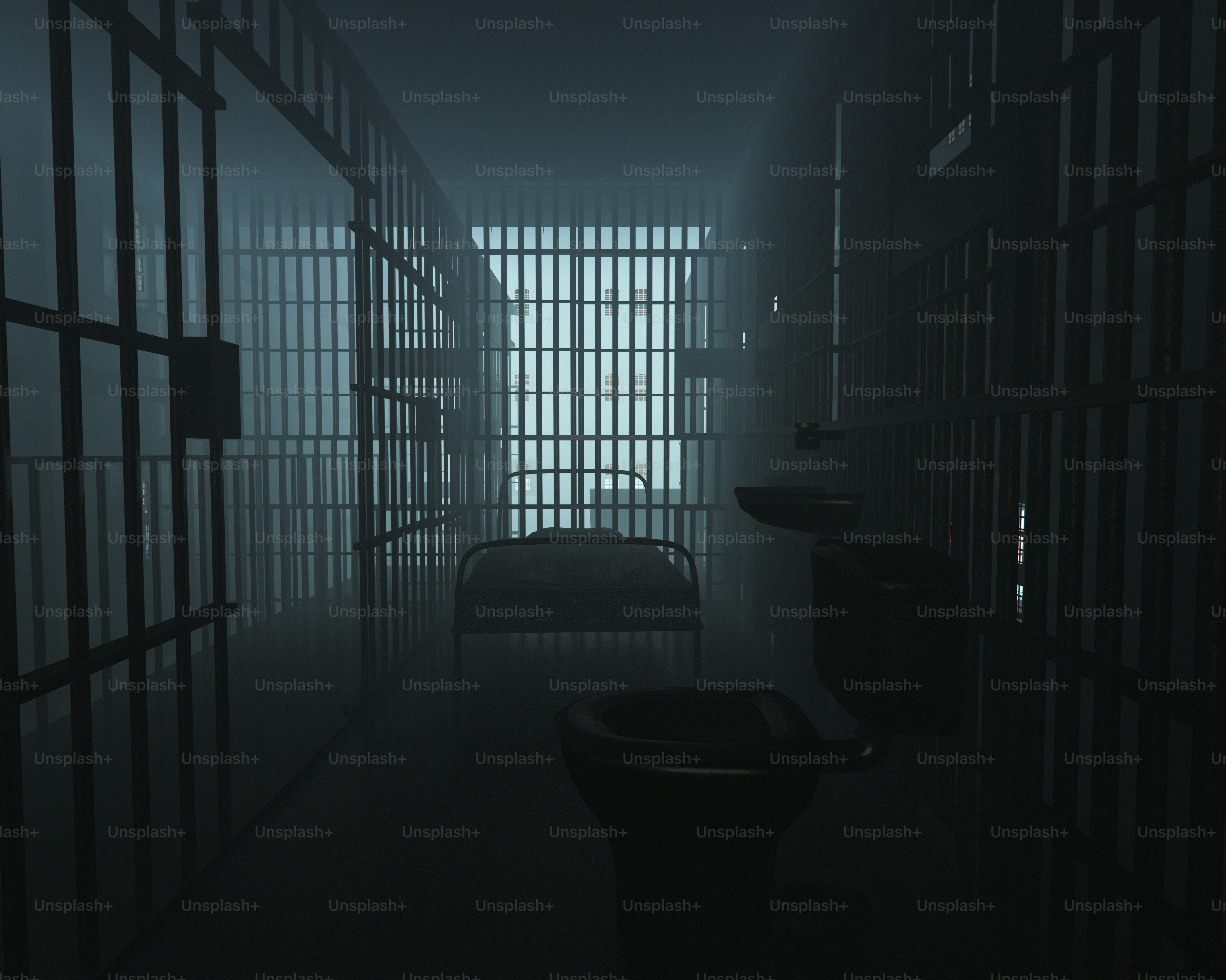 A prison fence and building under a dark sky photo – 3d render Image on ...