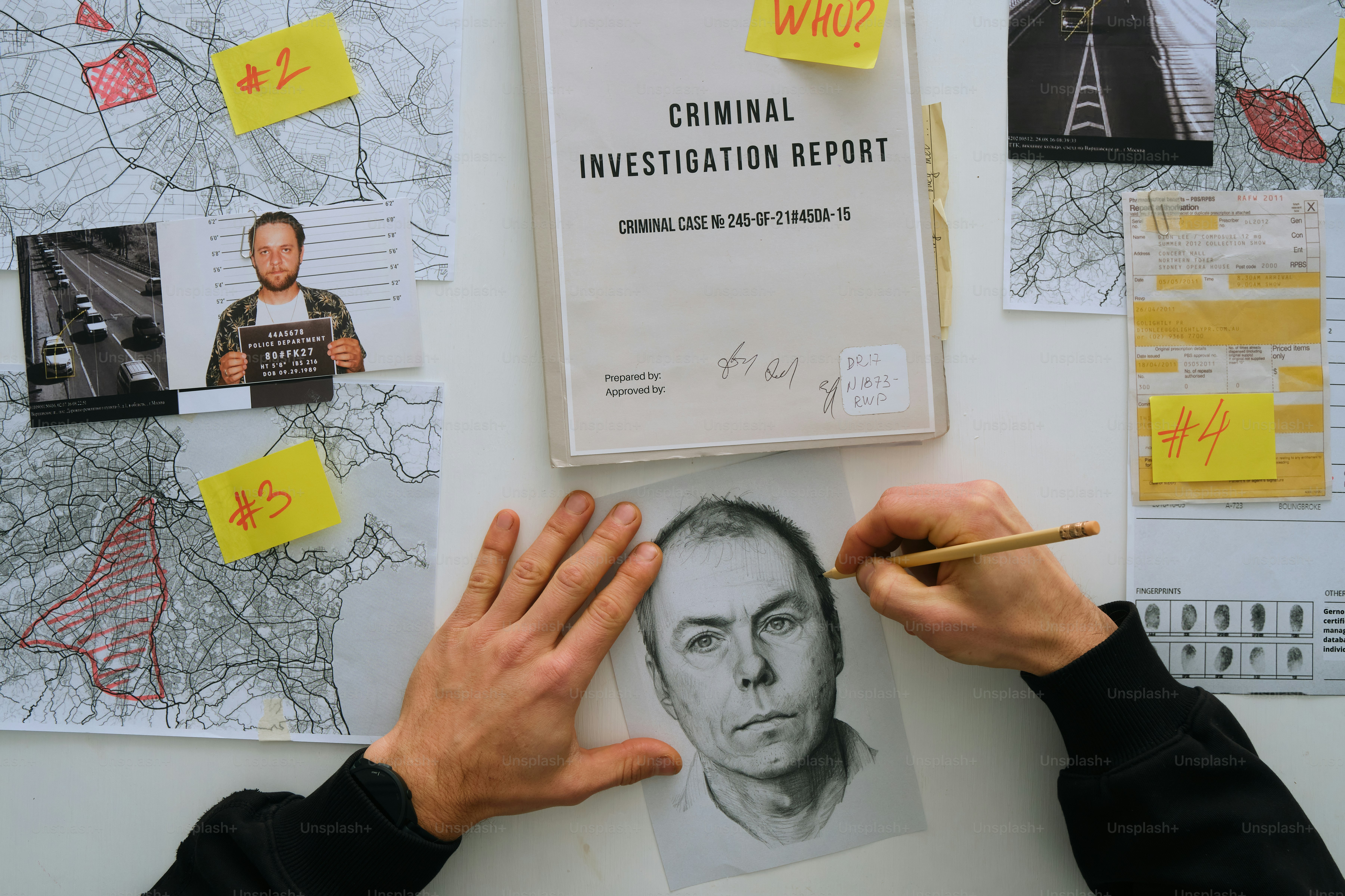 Artist sketching a suspect's face from a mugshot. photo – Drawing Image ...