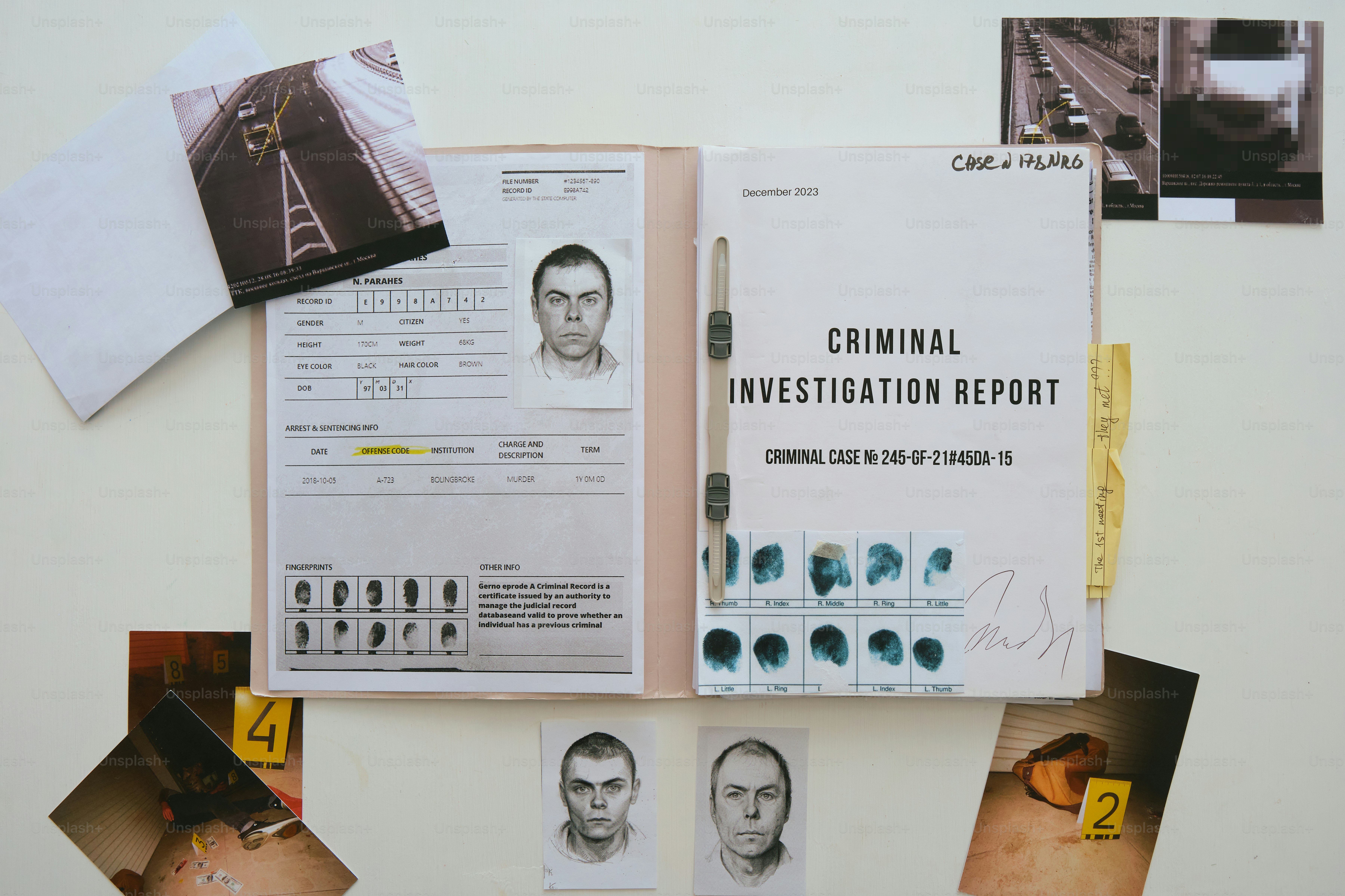 Criminal investigation report with suspect photos photo – Documents ...