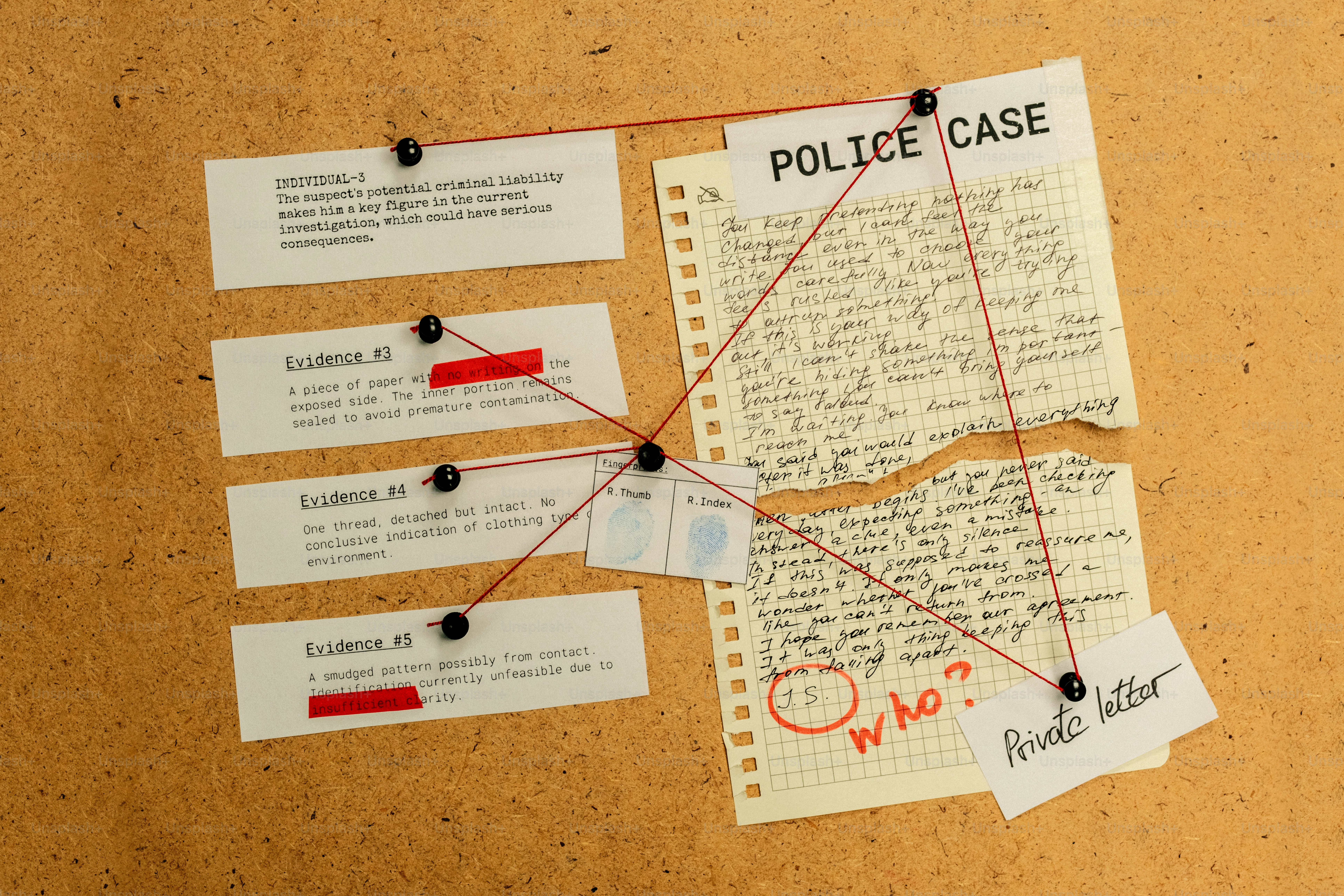 Police case investigation board with notes and strings. photo ...