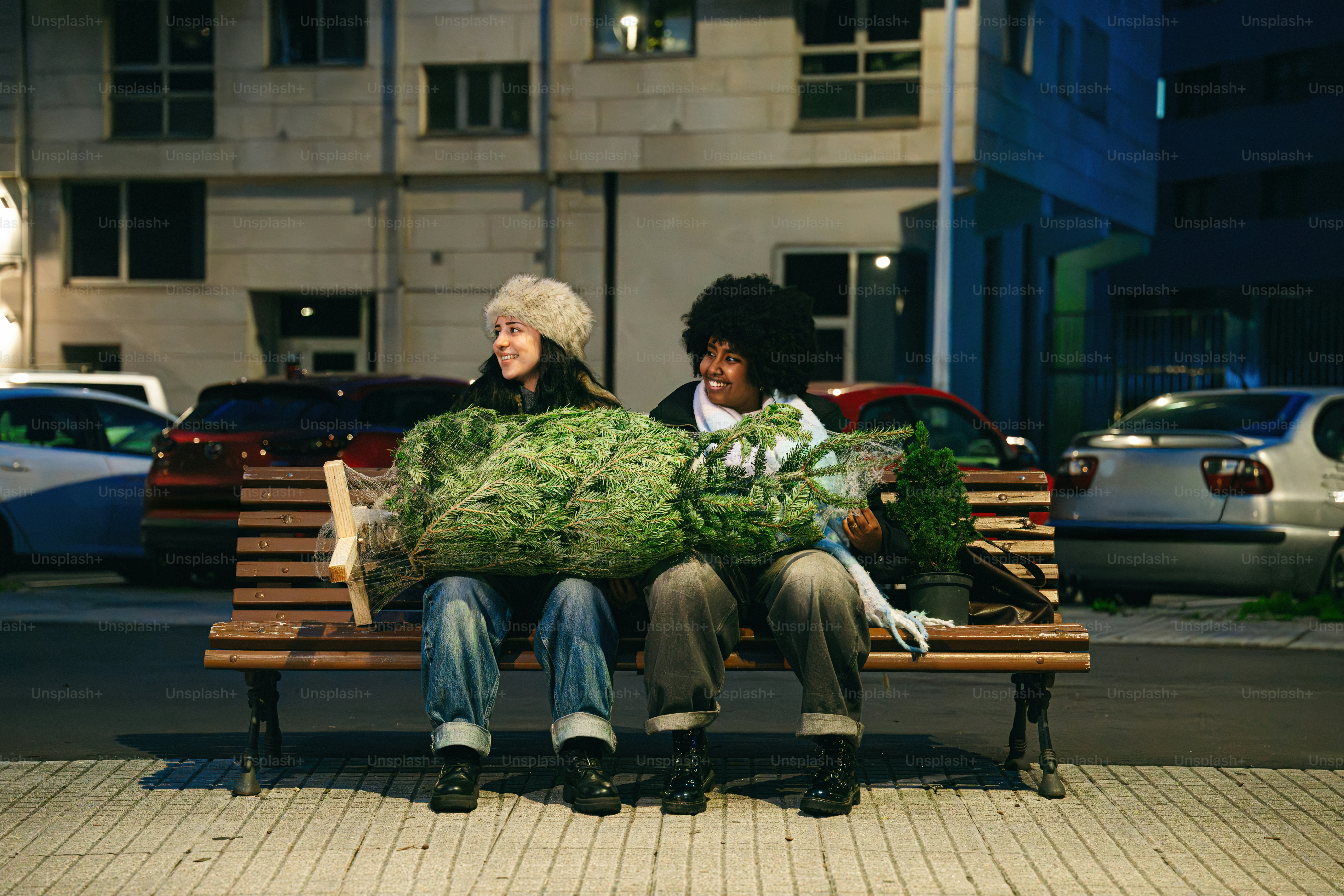 Deux femmes portant un toast avec des lumières festives derrière elles ...