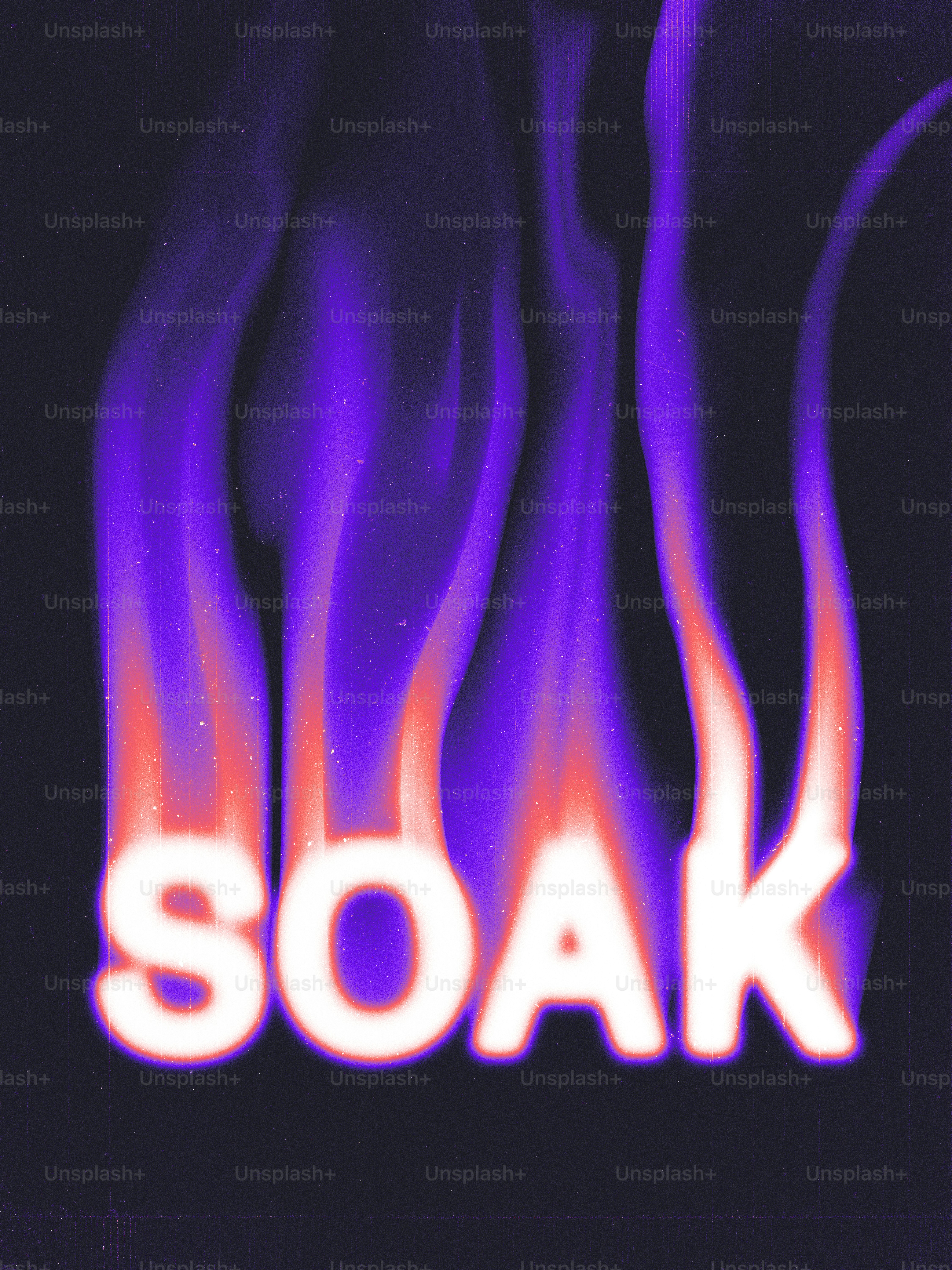 The word soak written in neon letters with purple flames. photo ...