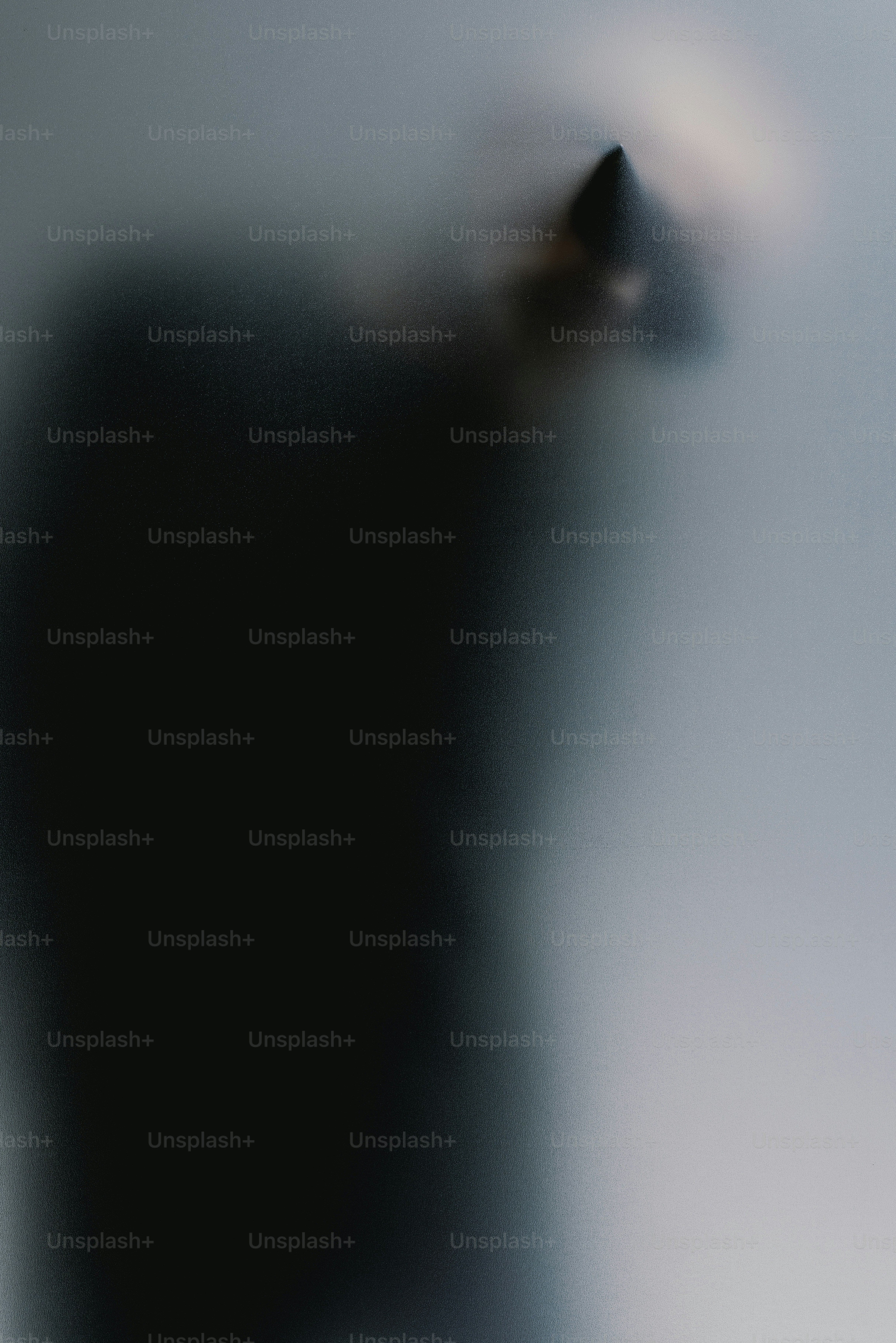 Blurred silhouette of a person wearing glasses photo – Monochrome Image ...